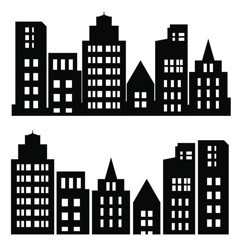 City buildings silhouette different construction vector set ...