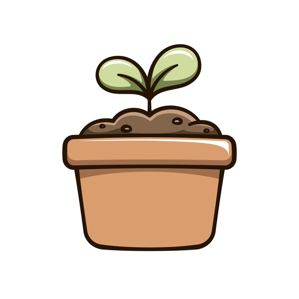 Seedling Sprout In A Flower Pot Cute Cartoon Illustration Plant Growth