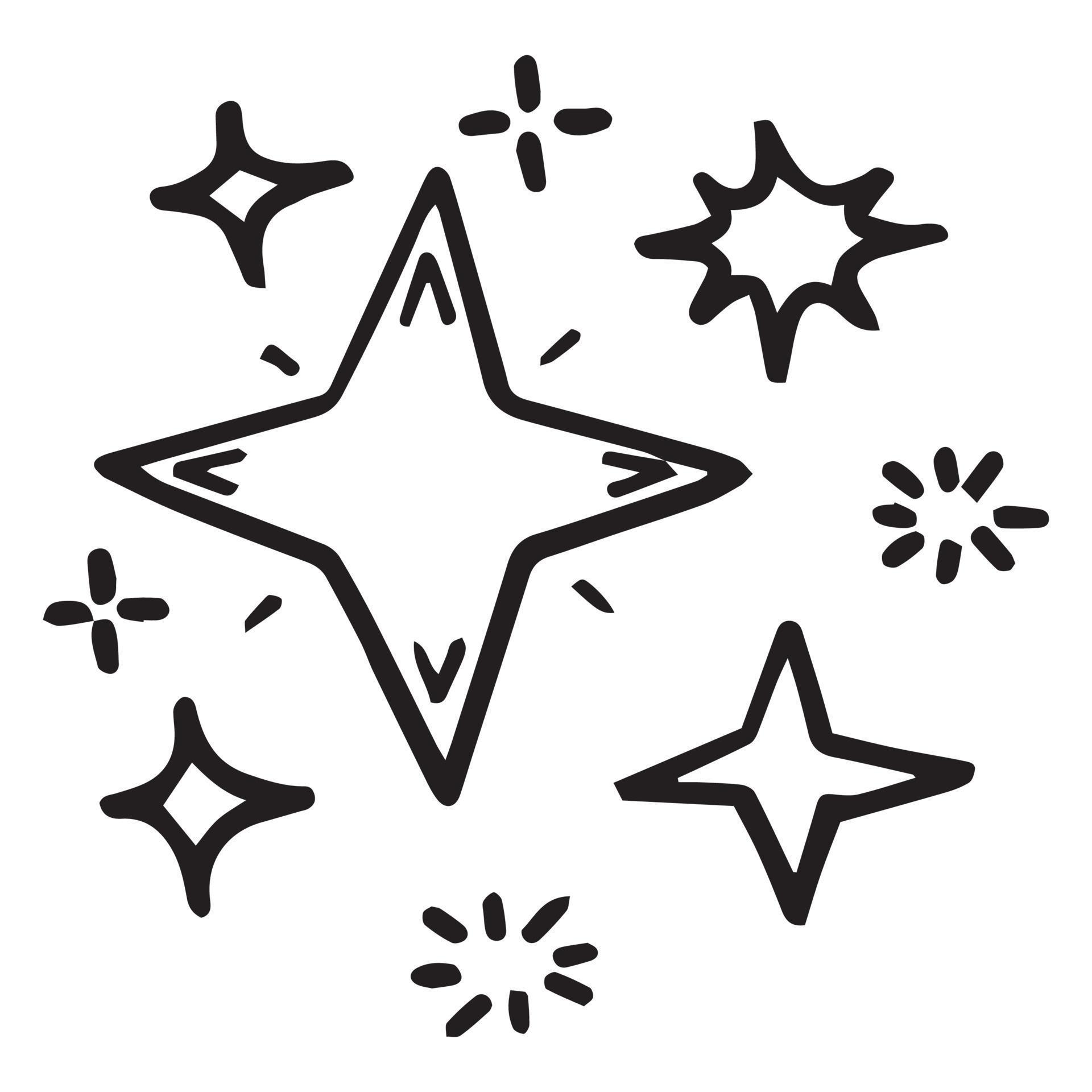doodle set of vector stars sparkle icon, clean surface icon. Glowing light effect stars and ...