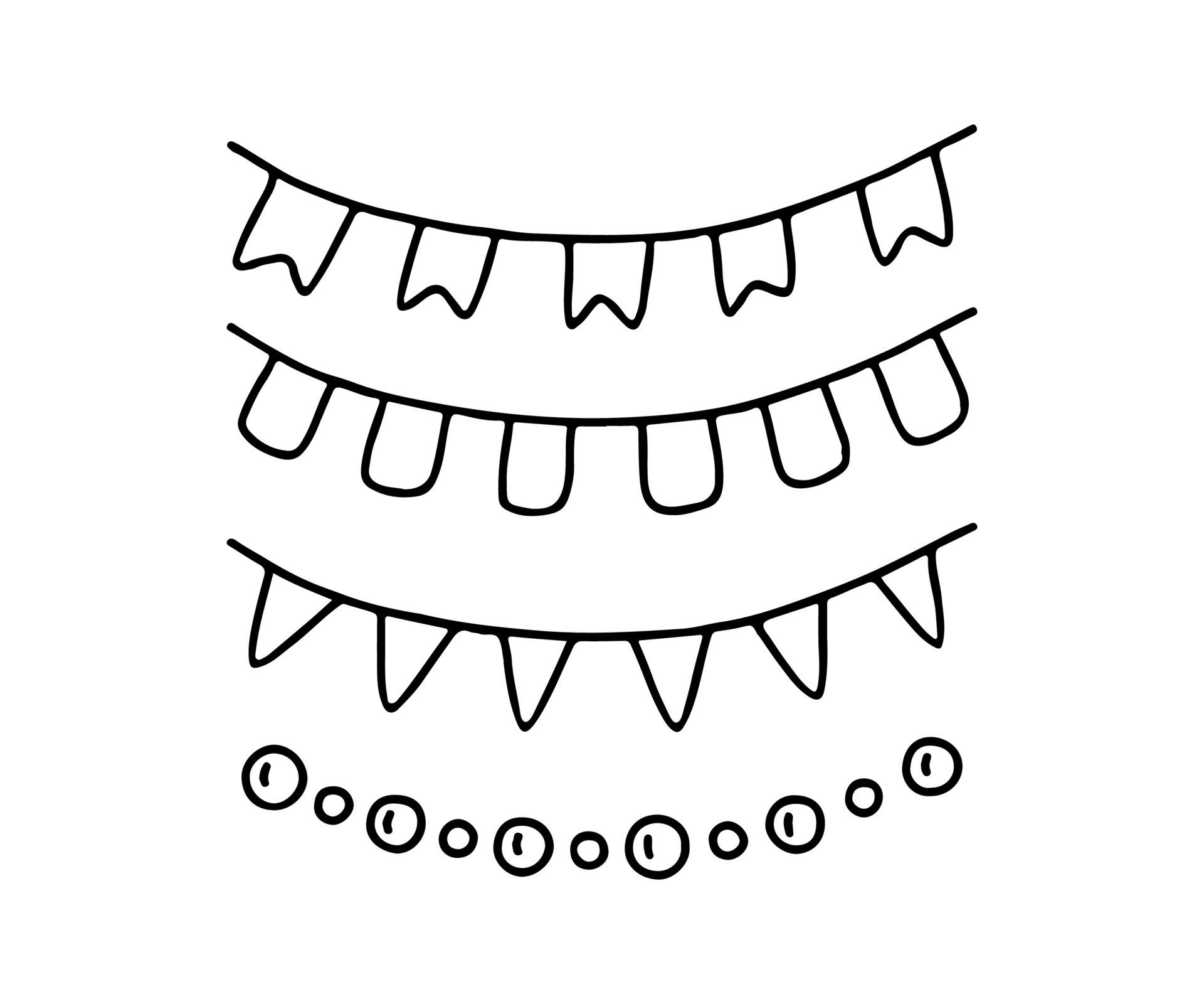 Garland with flag and ribbon, doodle decoration. Hand drawing for Christmas, new year ...