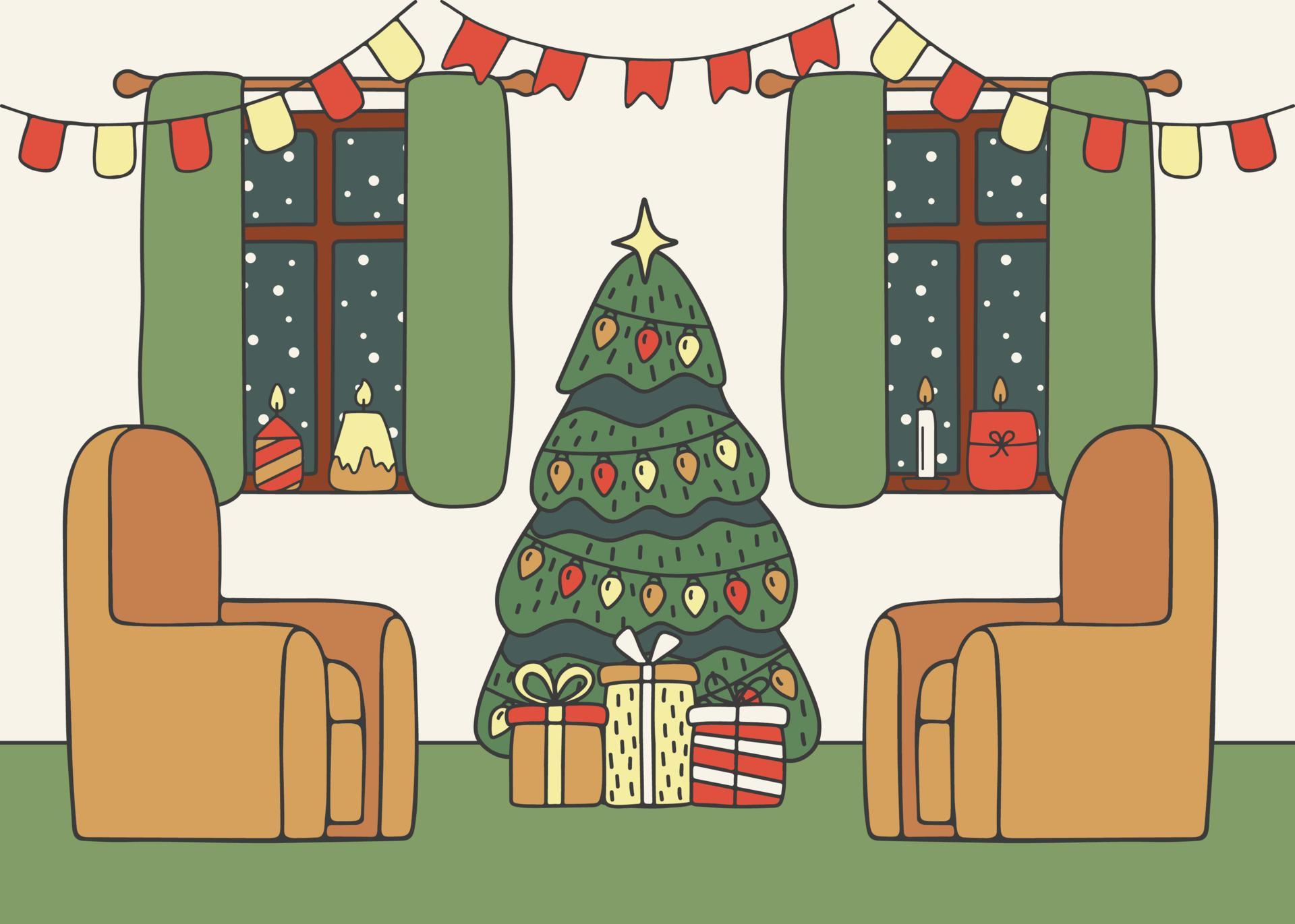 House Living Room With Tree And T Interior With Furniture Decorated