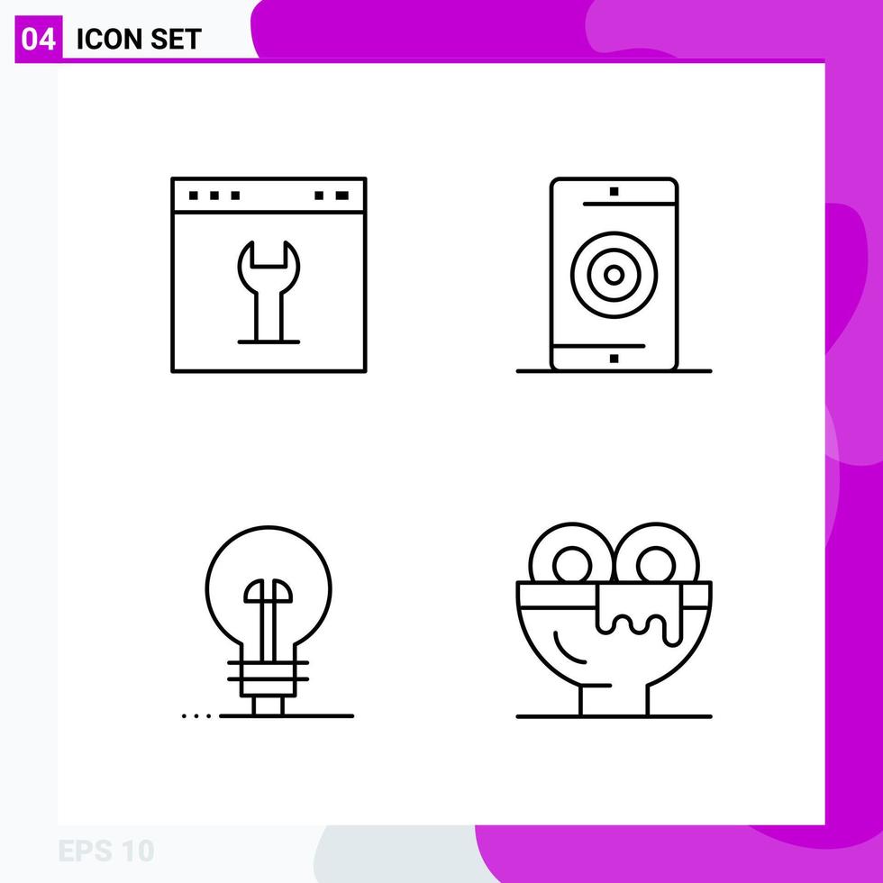 Line Icon set Pack of 4 Outline Icons isolated on White Background for ...