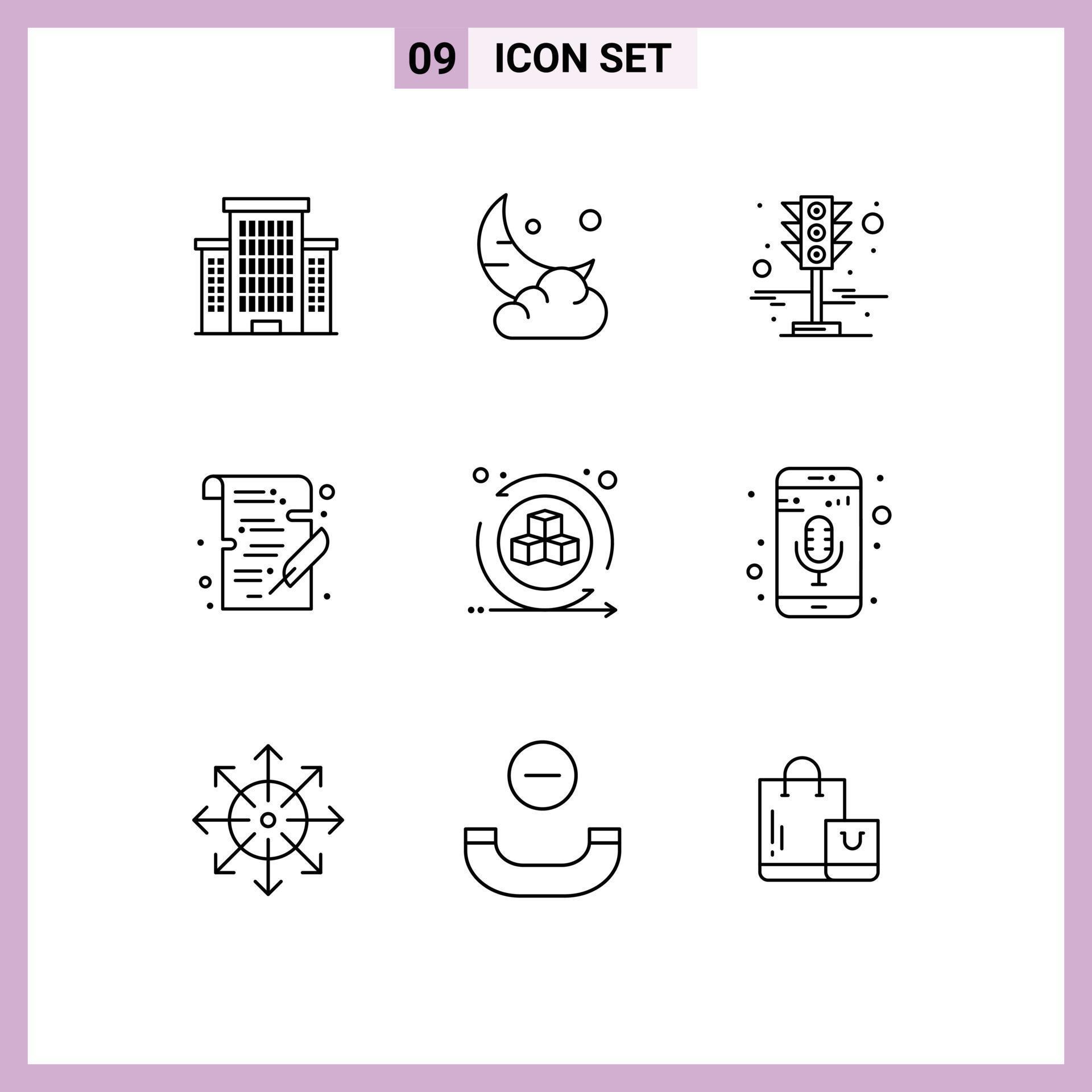 Editable Vector Line Pack Of 9 Simple Outlines Of Shapes Write Signal Write School Editable