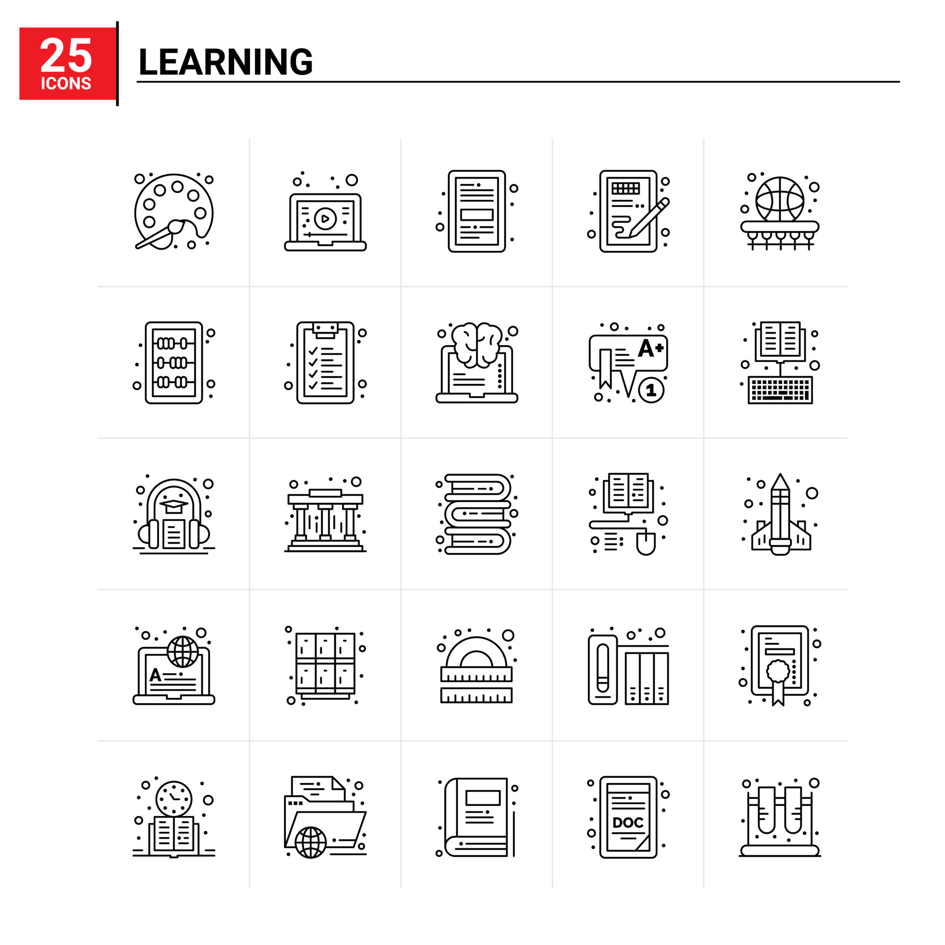 25 Learning icon set vector background 15638116 Vector Art at Vecteezy