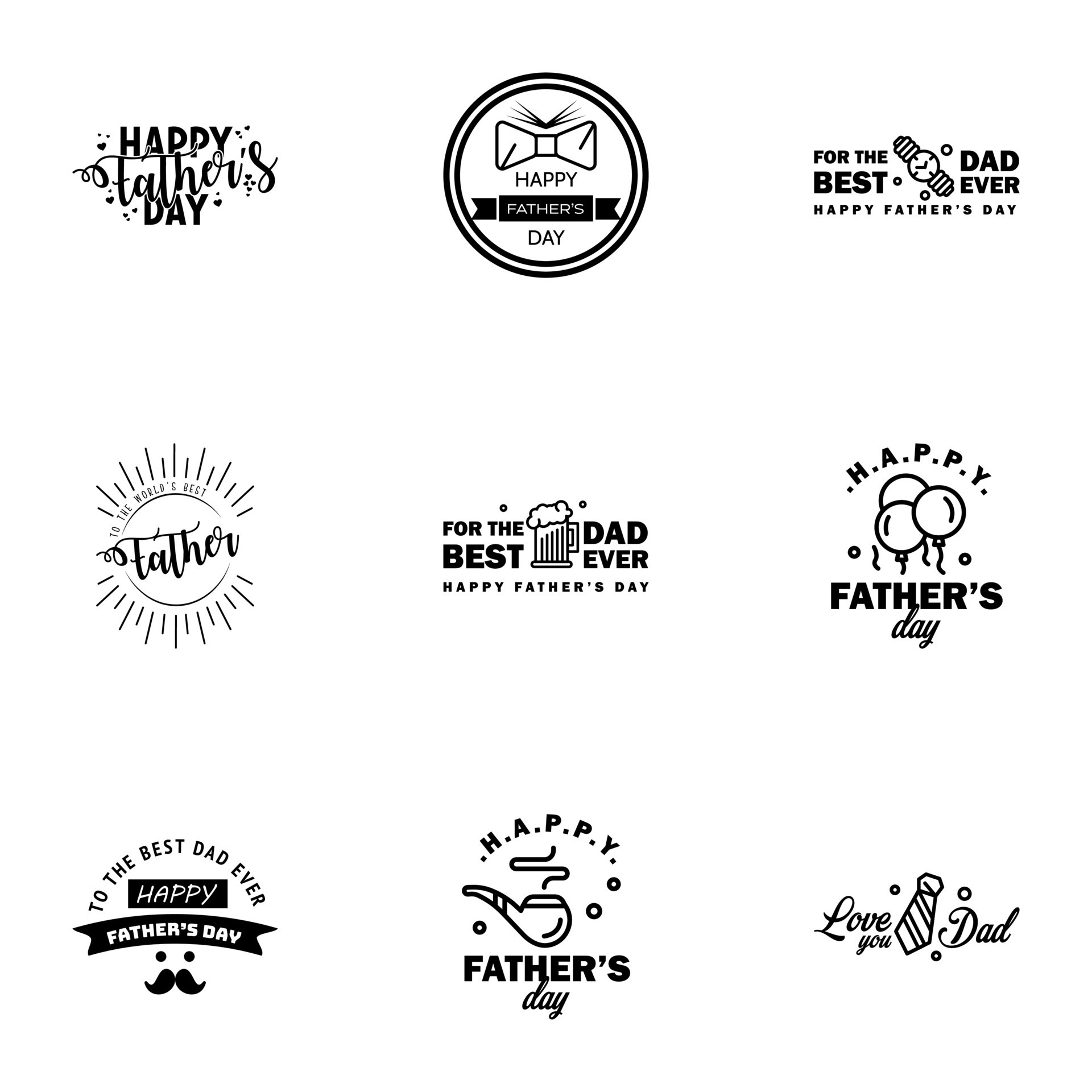 9 Black Set Of Vector Happy Fathers Day Typography Vintage Icons Lettering For Greeting Cards
