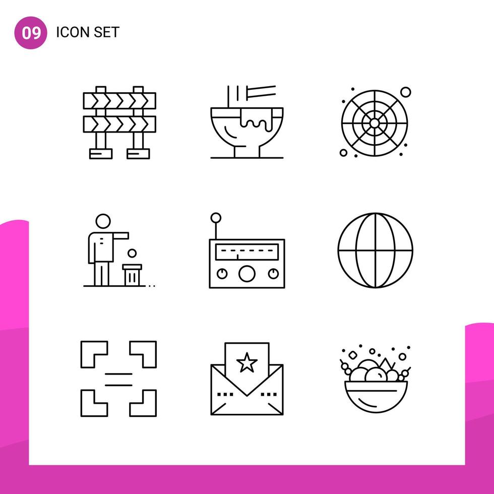 Outline Icon set Pack of 9 Line Icons isolated on White Background for responsive Website Design ...