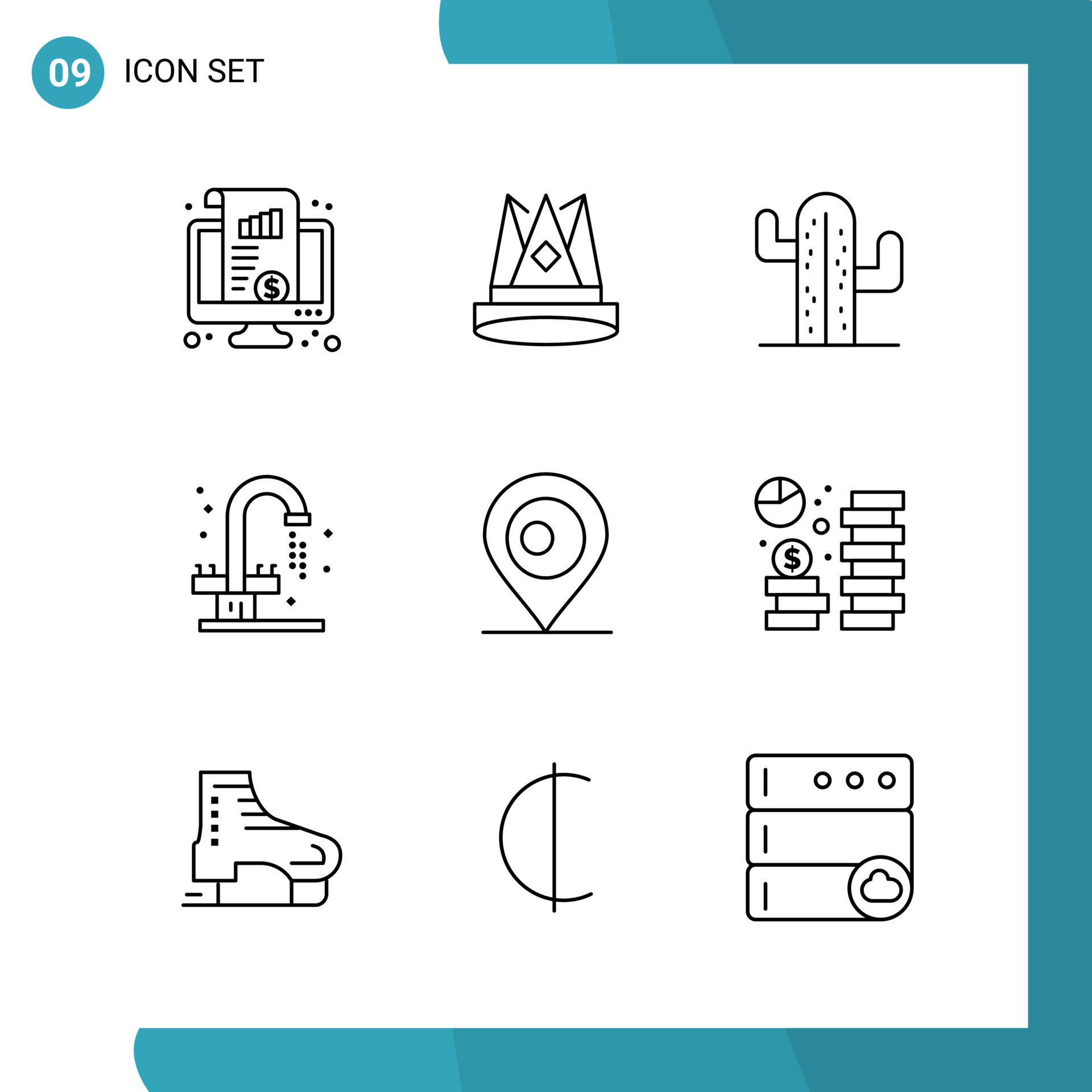 Vector Pack Of 9 Outline Symbols Line Style Icon Set On White Background For Web And Mobile