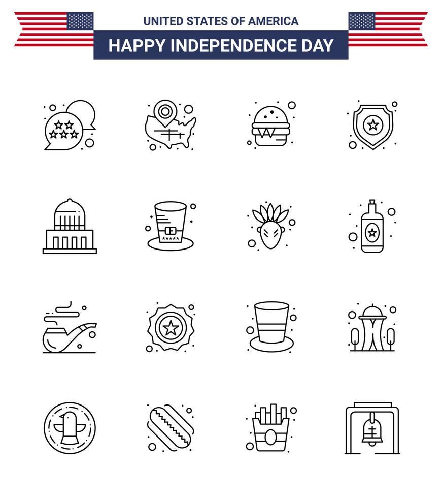 Stock Vector Icon Pack of American Day 16 Line Signs and Symbols for ...