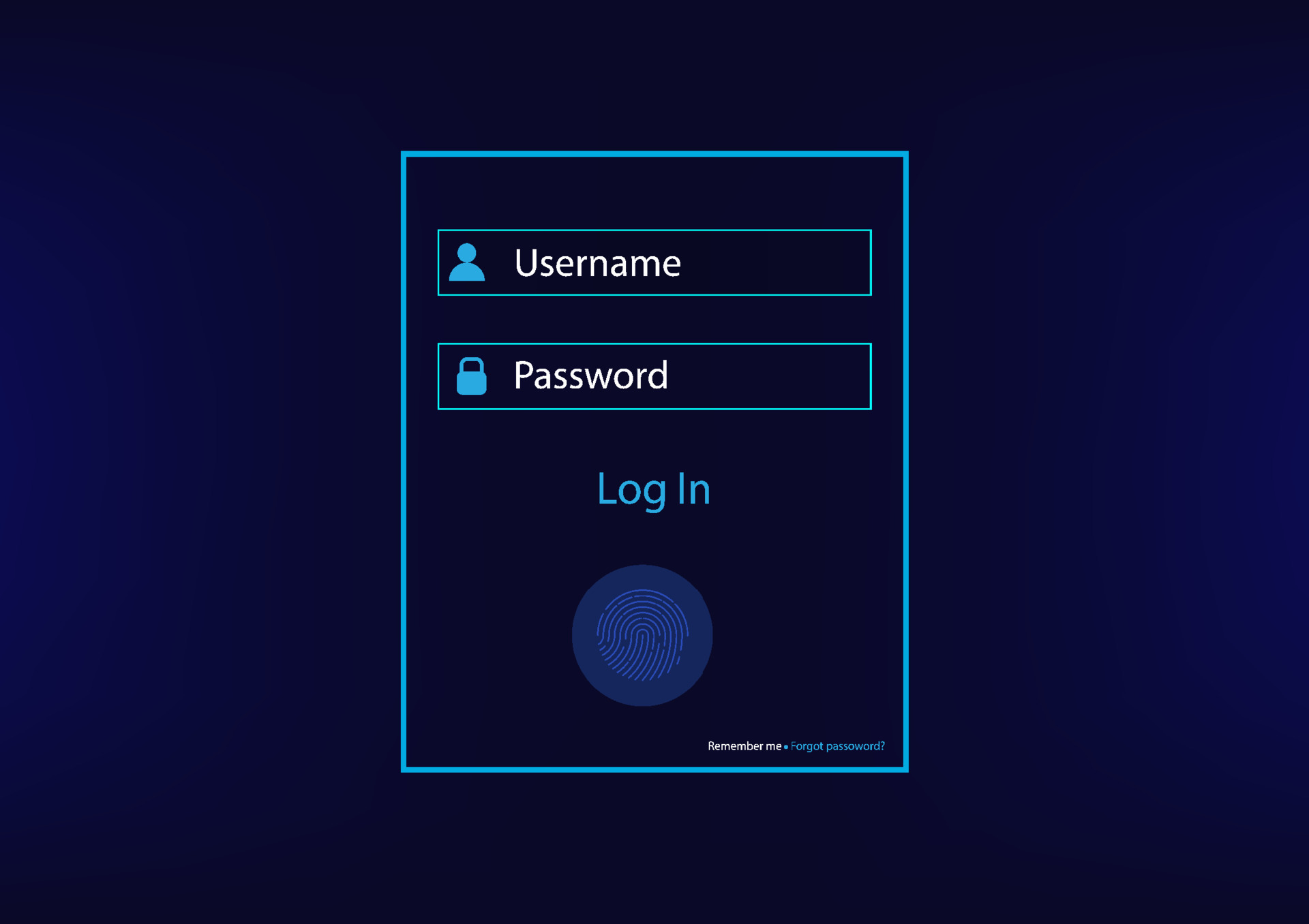 Username and password form menu or fingerprint identification sign in ...