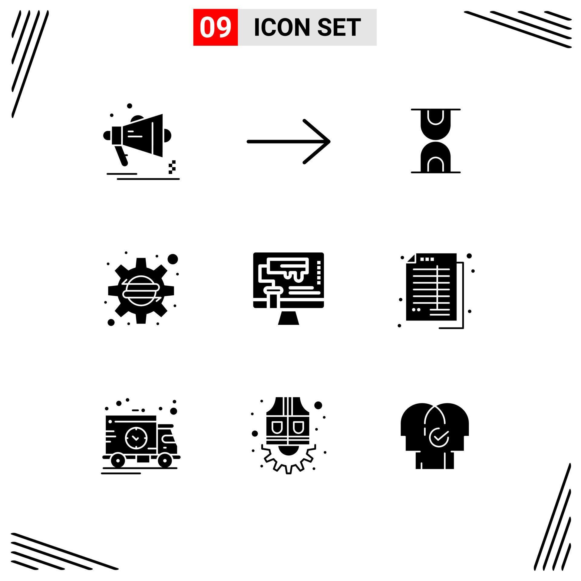 User Interface Pack Of 9 Basic Solid Glyphs Of Roller Design Hour Computer Settings Editable