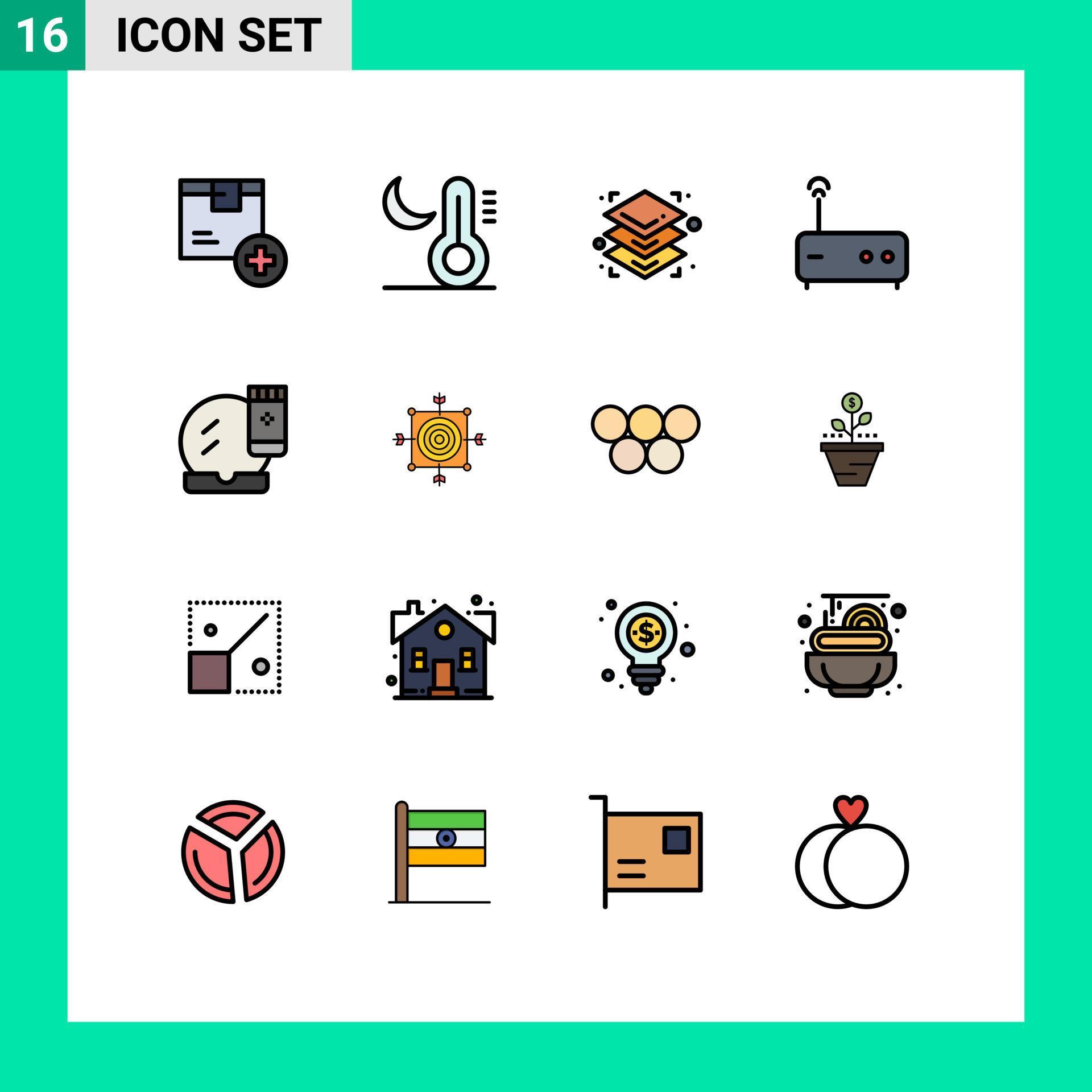 Editable Vector Line Pack of 16 Simple Flat Color Filled Lines of face ...