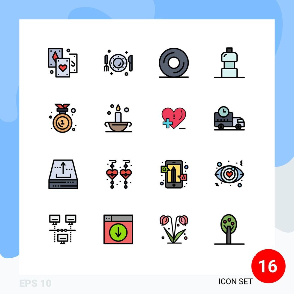 16 Universal Flat Color Filled Line Signs Symbols Of Emblem Award Fork Food Water Editable