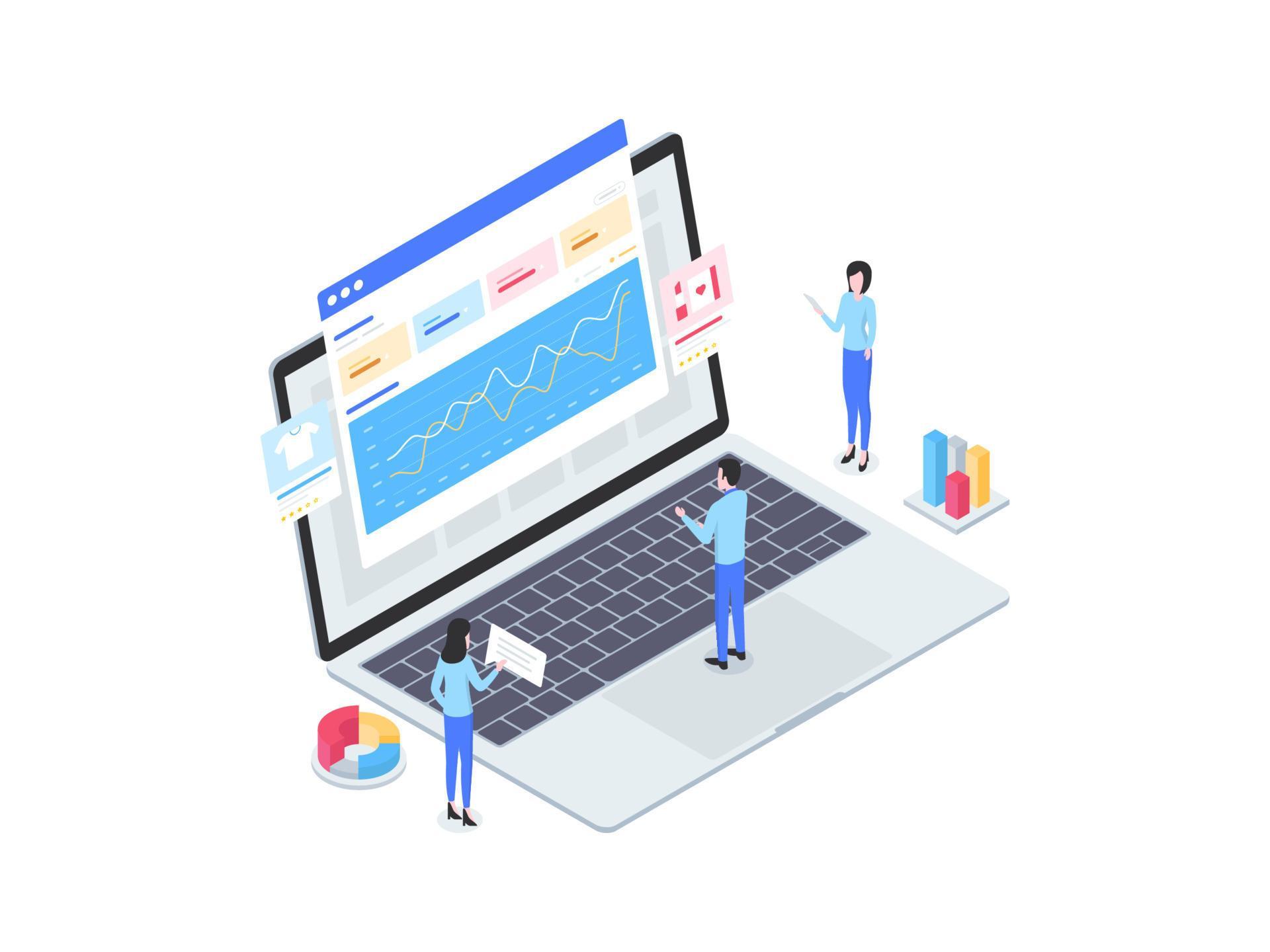 E-Commerce Analytics Isometric Illustration. Suitable for Mobile App ... E-Commerce Analytics Isometric Illustration. Suitable for Mobile App ...