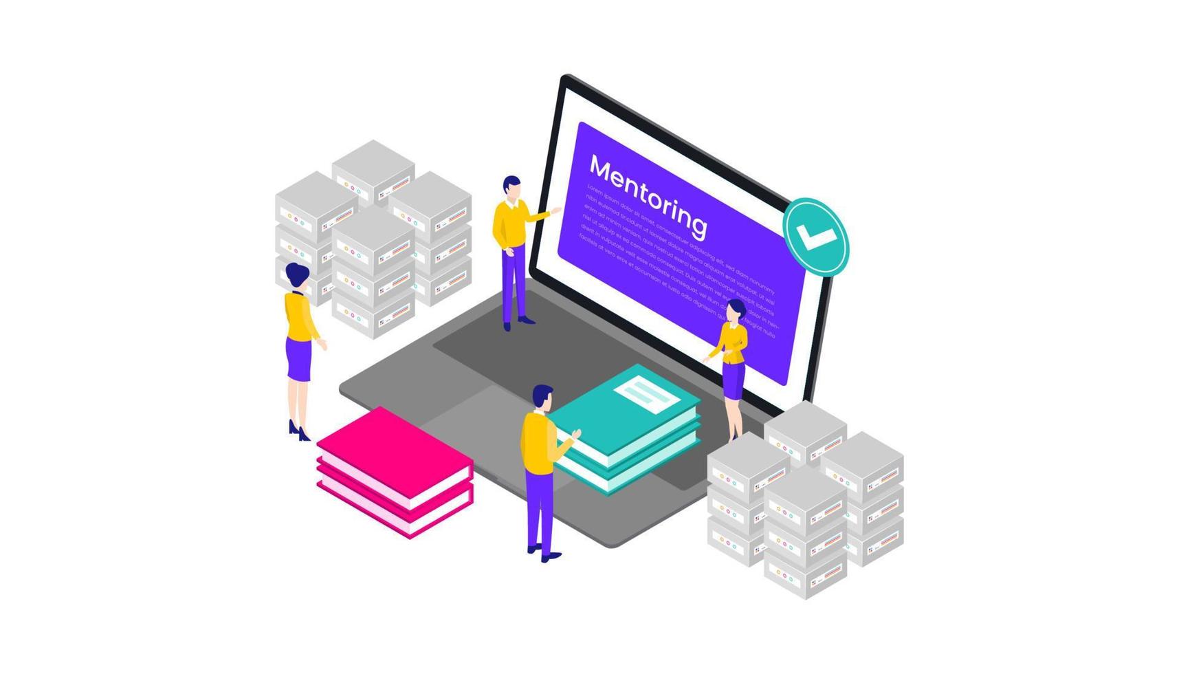 Online Mentoring And Training Platform Isometric 3d Vector Illustration Desktop Web User