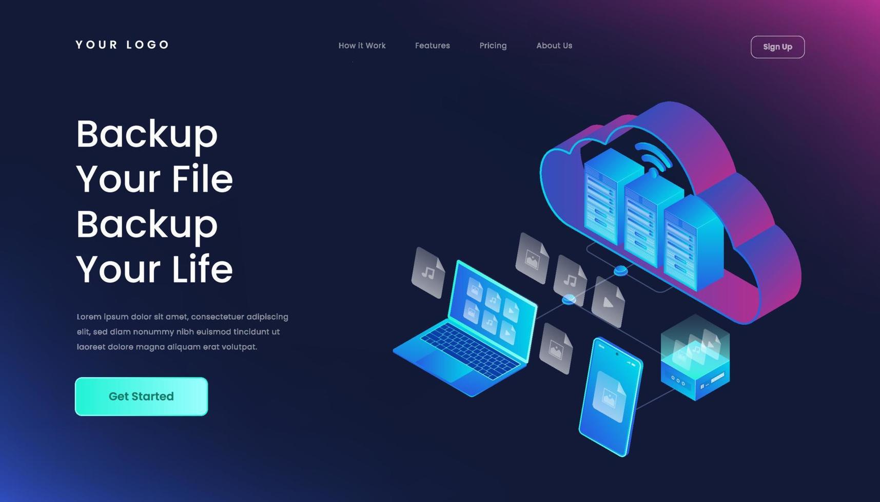 Template technological concept for uploading file landing page gradient ... Template technological concept for uploading file landing page gradient ...