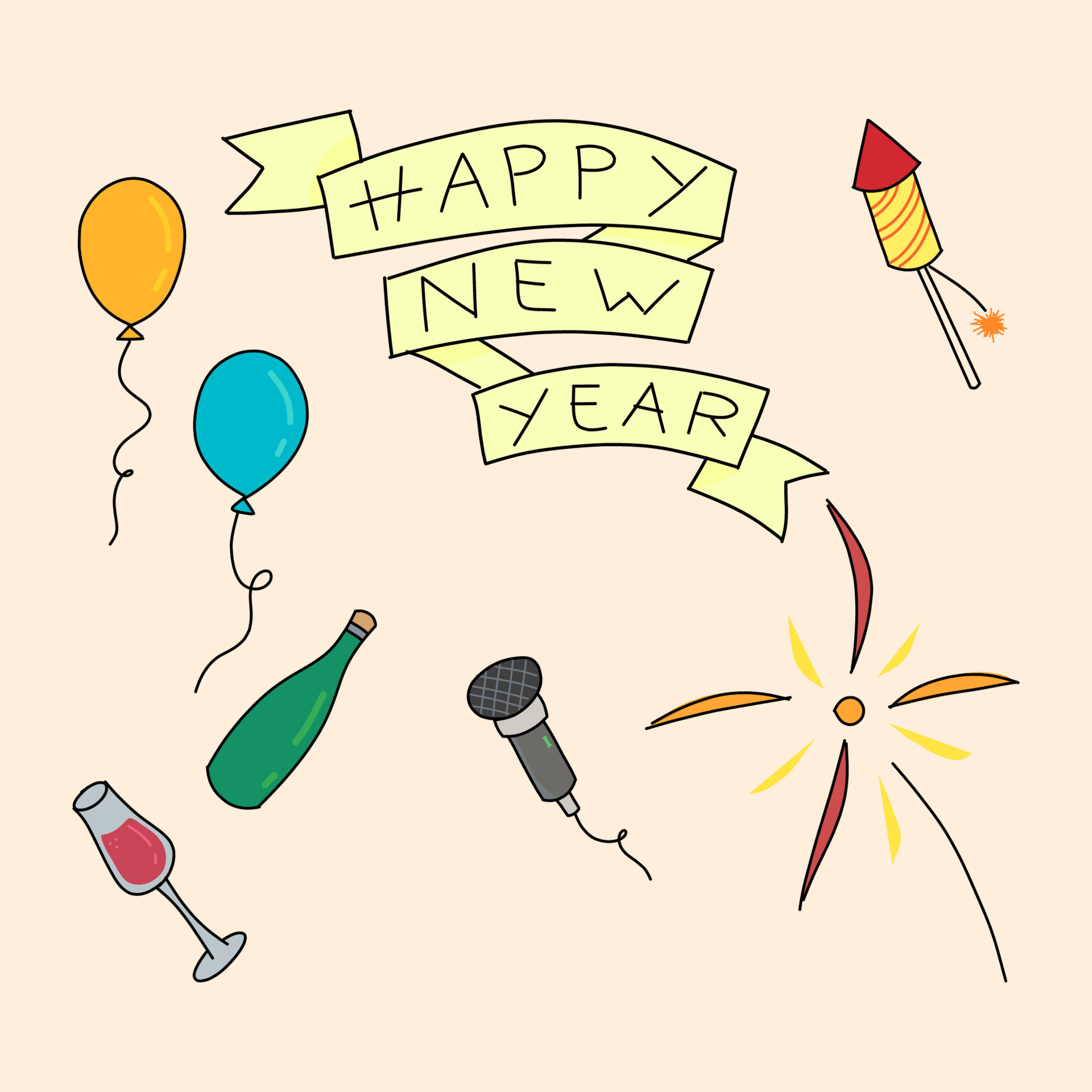 Hand drawn new year party element collection 15645419 Vector Art at ...