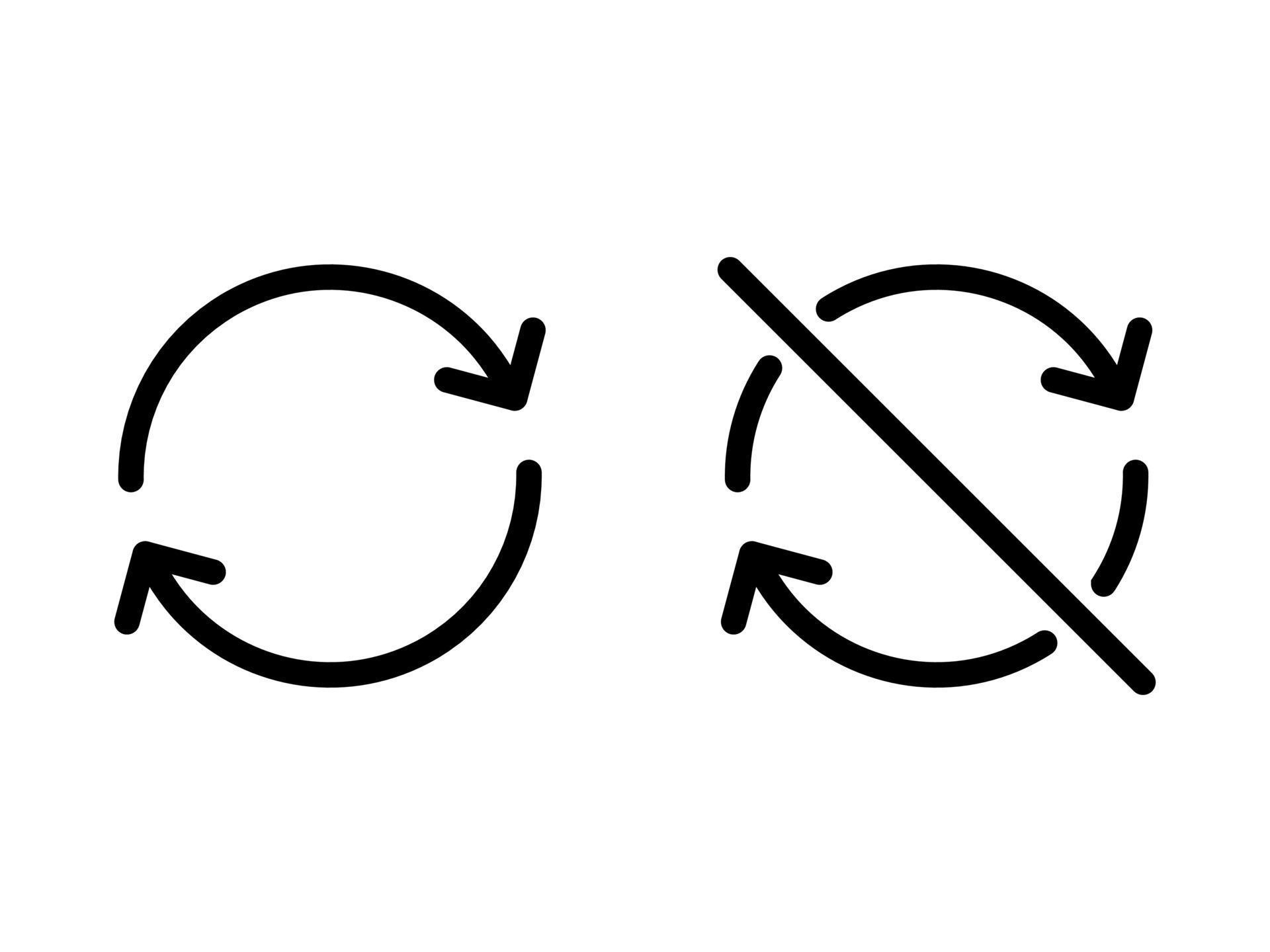 Sync, synchronize on and no sync, synchronize off icons in line style design isolated on white ...