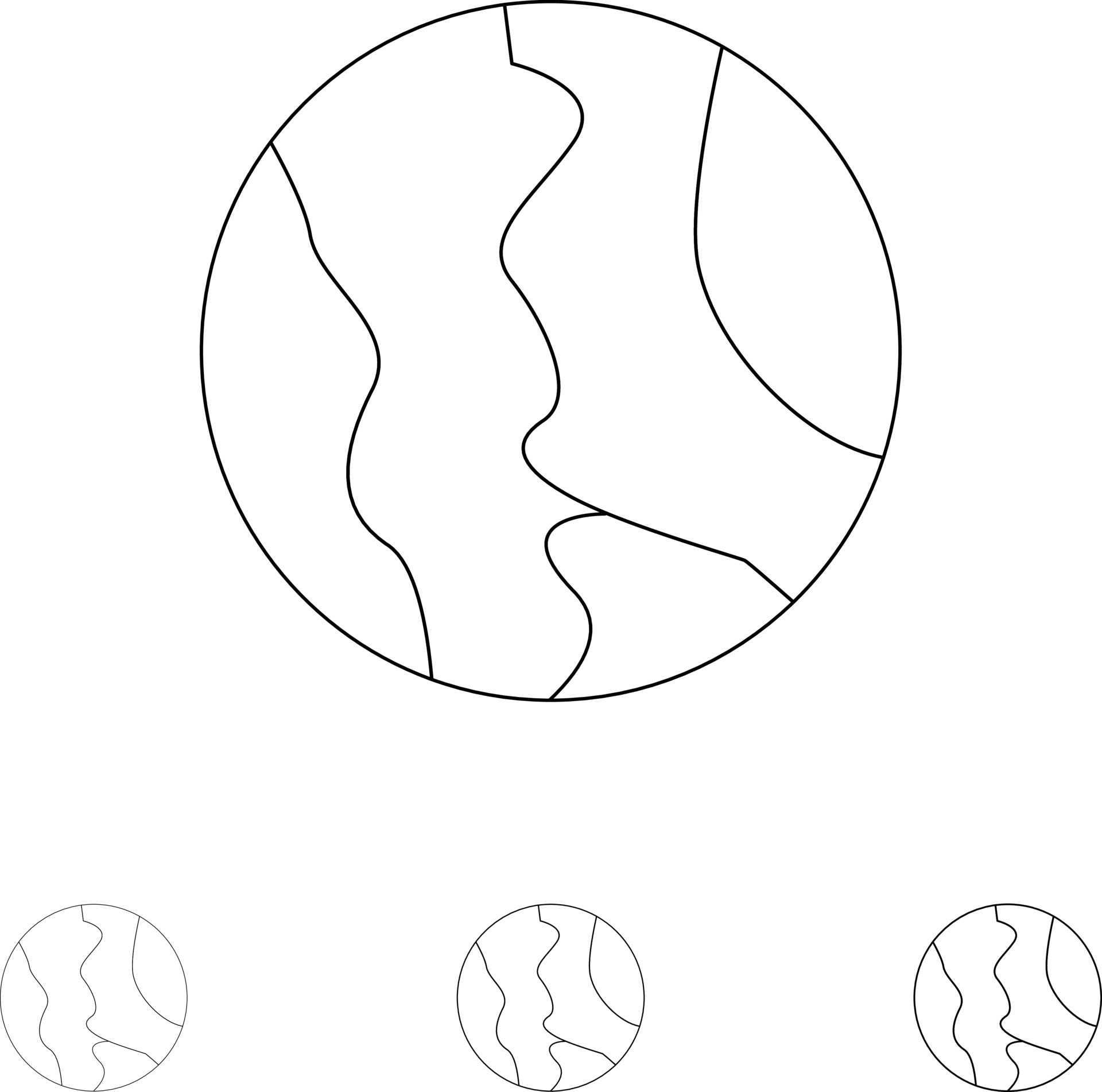 Global Location Map World Geography Bold And Thin Black Line Icon Set