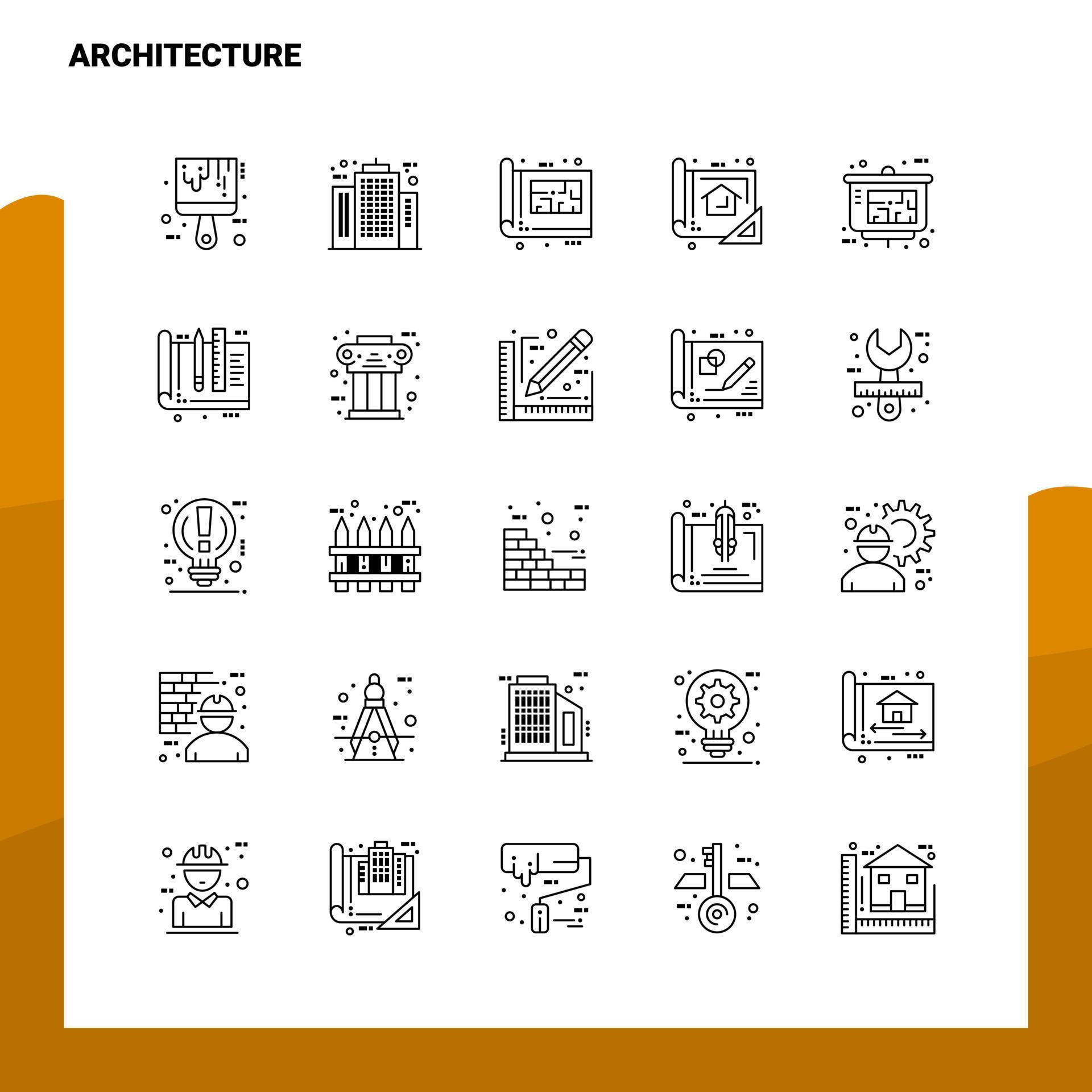 Set of Architecture Line Icon set 25 Icons Vector Minimalism Style ...