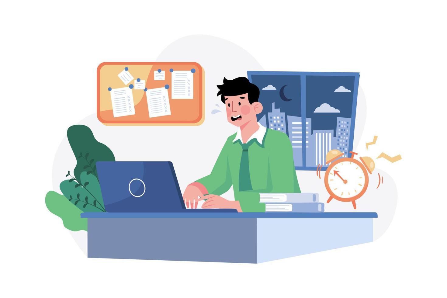 Man Working Till Late Hours Illustration Concept A Flat Illustration Isolated On White
