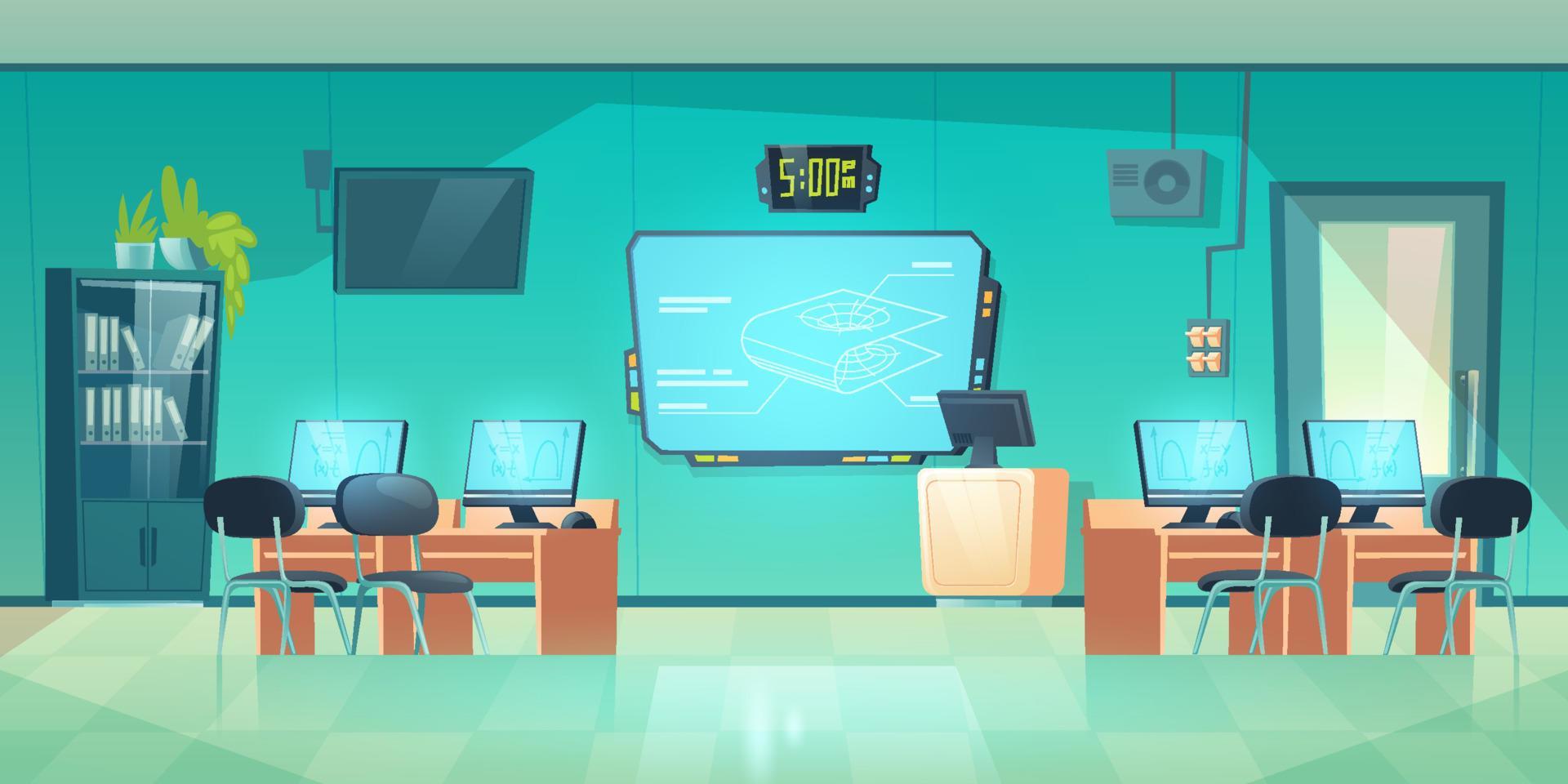 Computer class in school university empty interior 15680202 Vector Art ...