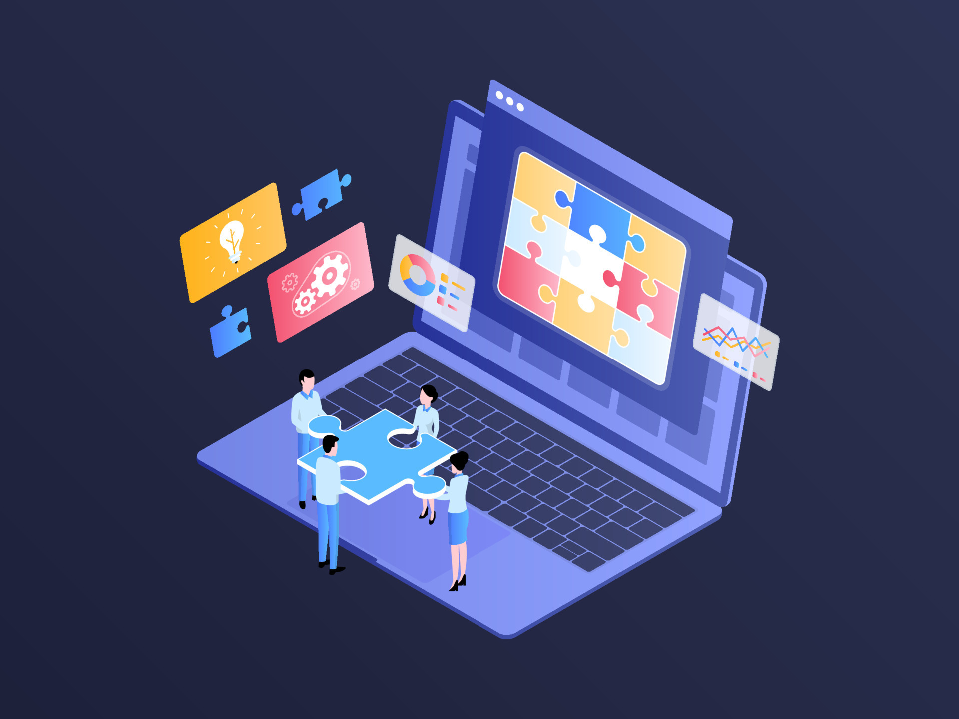Problem Solving Isometric Illustration Dark Gradient Suitable For Mobile App Website Banner