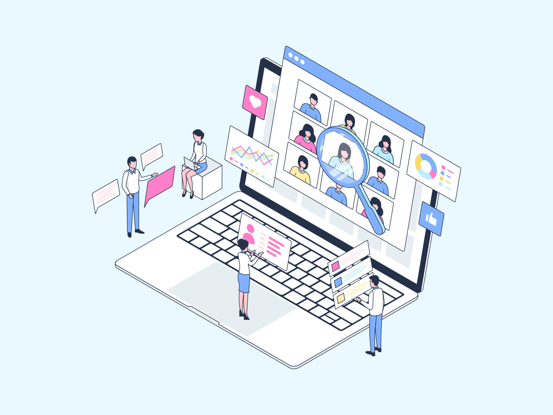 Market Research Isometric Illustration Lineal Color Suitable For Mobile App Website Banner