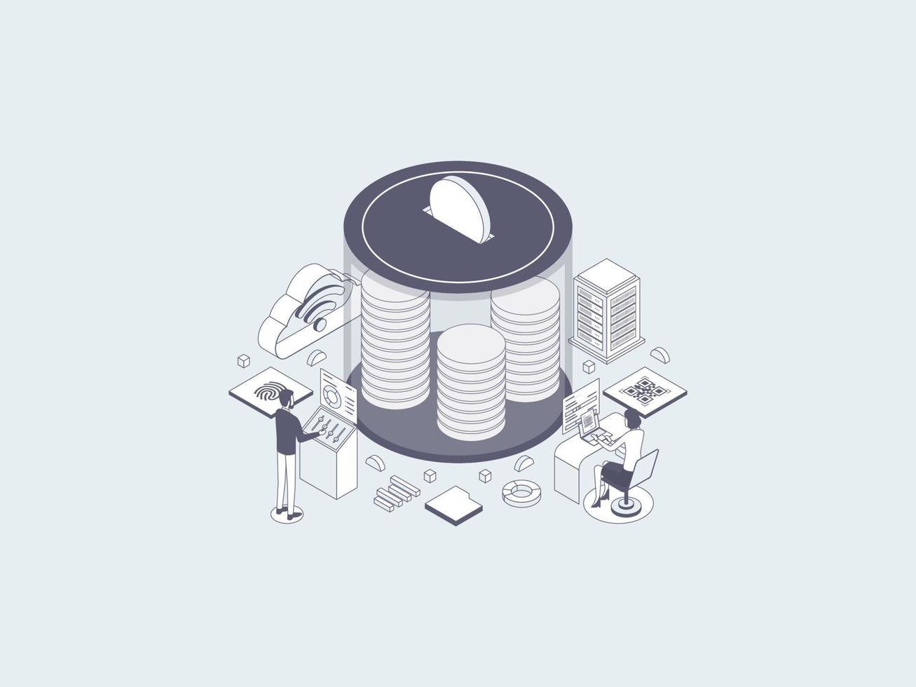 Money Saving Isometric Illustration Lineal Gray Suitable For Mobile App Website Banner