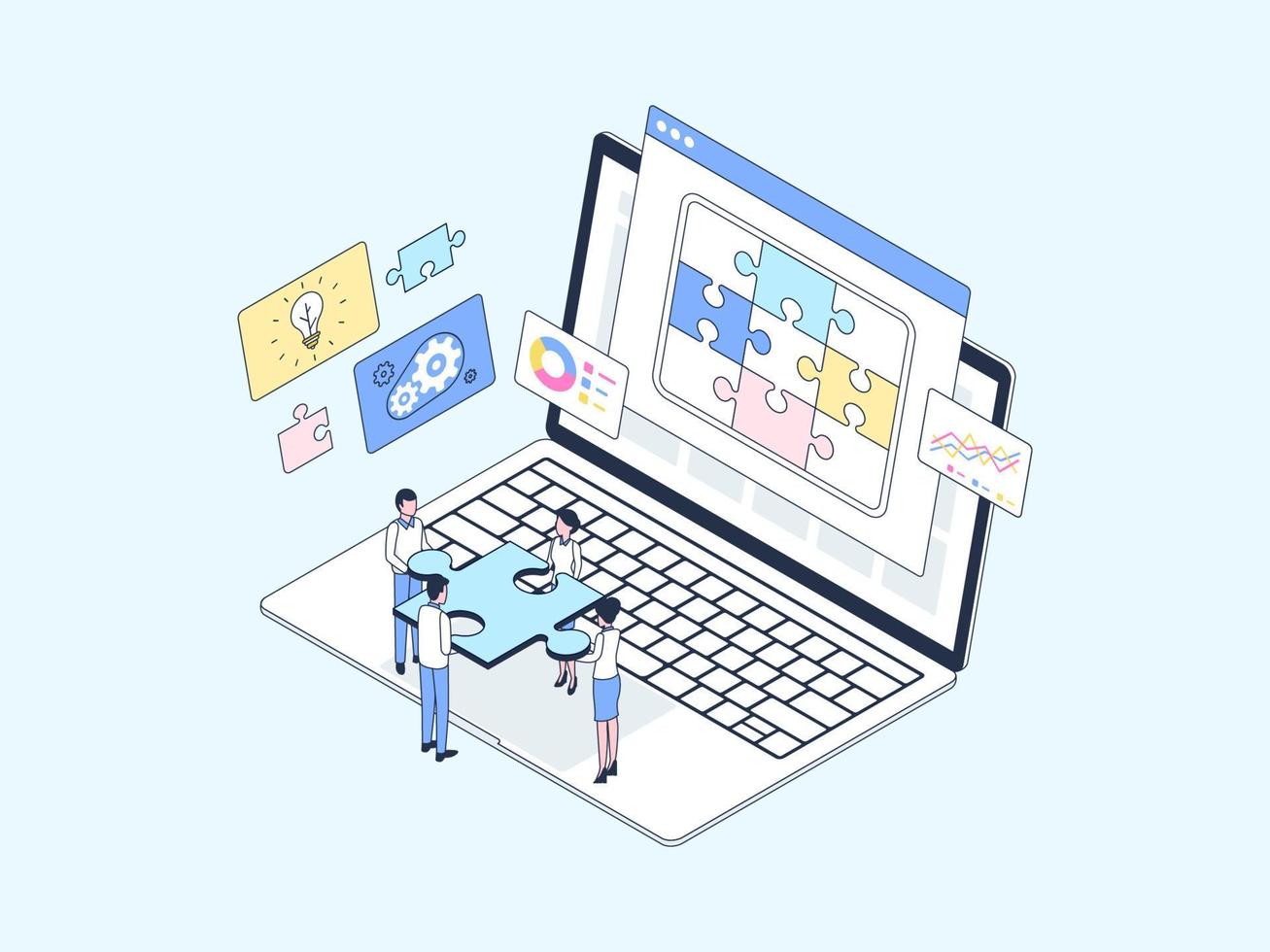 Problem Solving Isometric Illustration Lineal Color Suitable For Mobile App Website Banner