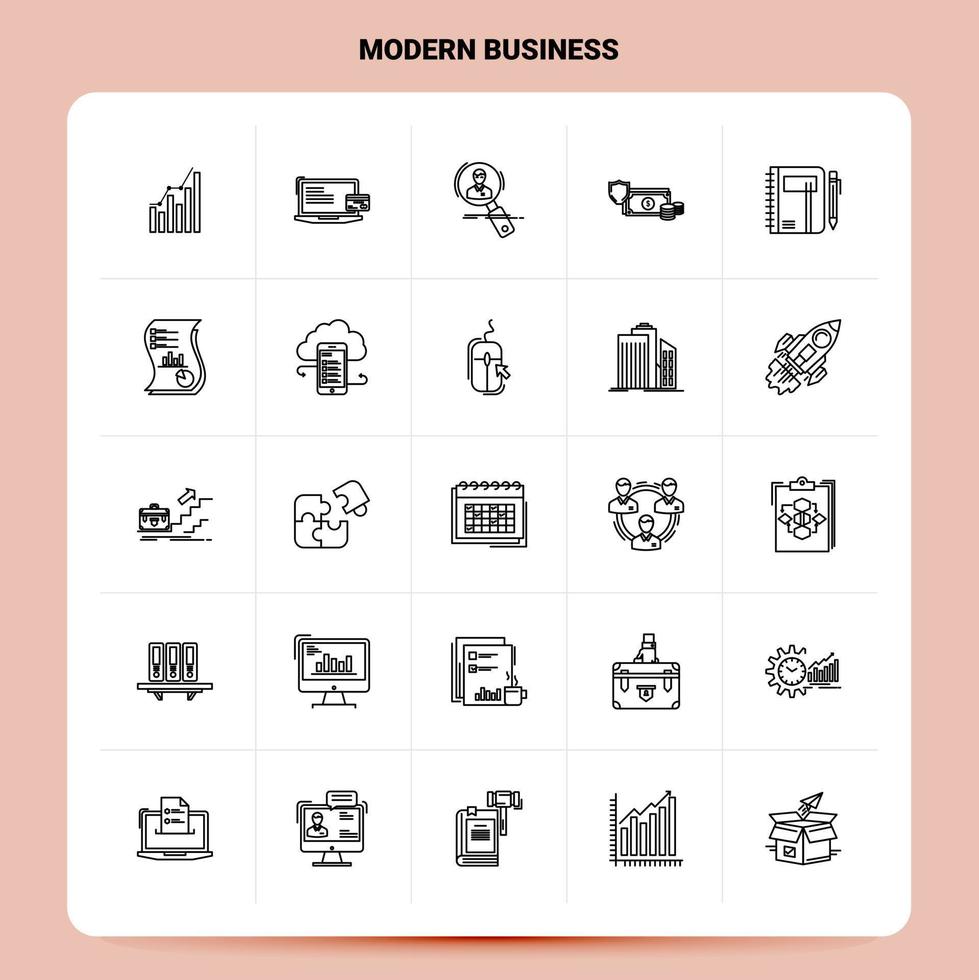 Outline 25 Modern Business Icon Set Vector Line Style Design Black