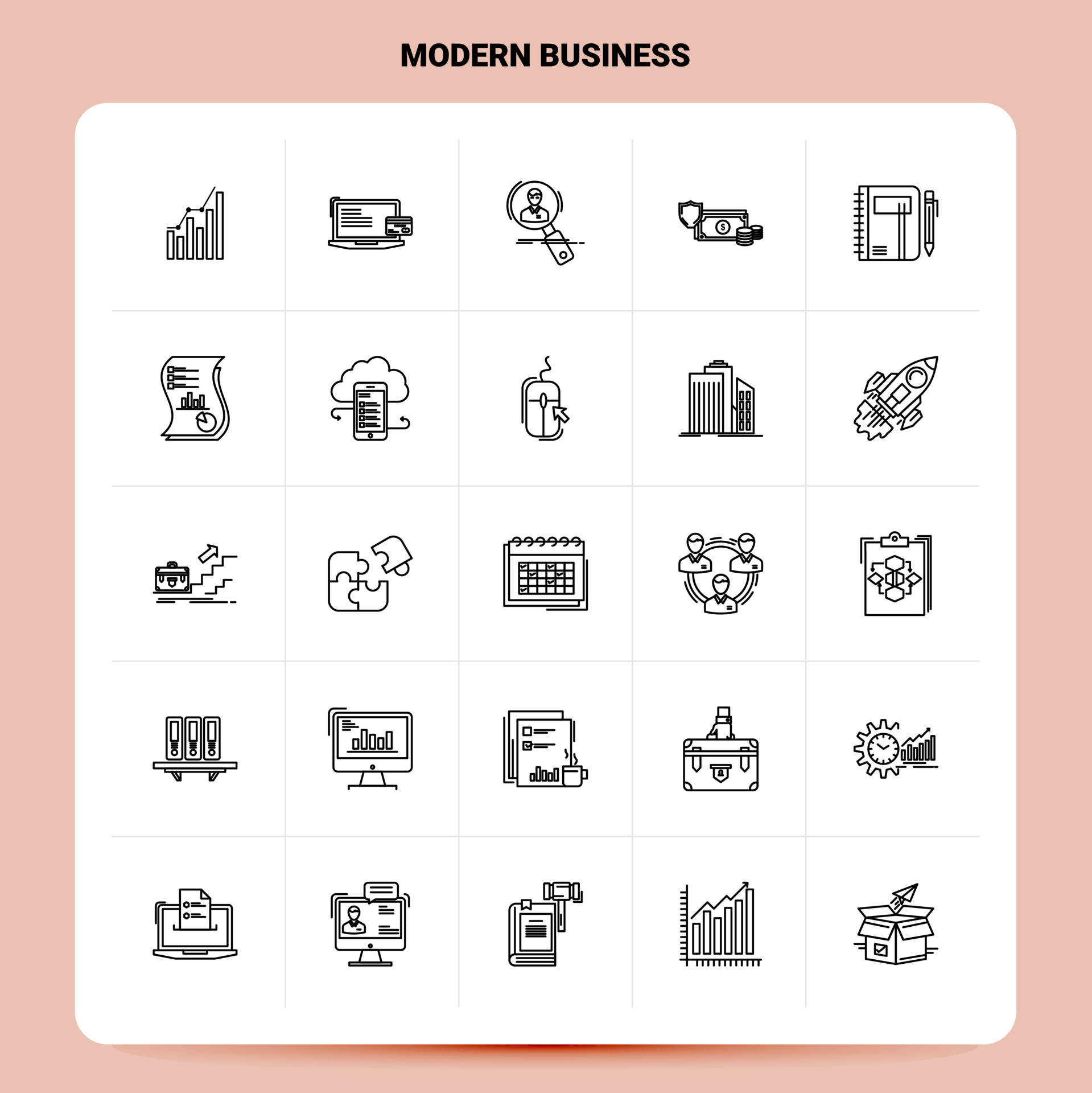 Outline 25 Modern Business Icon Set Vector Line Style Design Black Icons Set Linear Pictogram