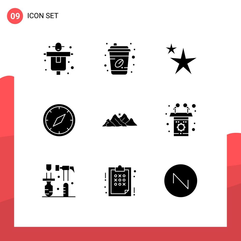 User Interface Pack Of 9 Basic Solid Glyphs Of Landscape Navigation Abstract Location Direction