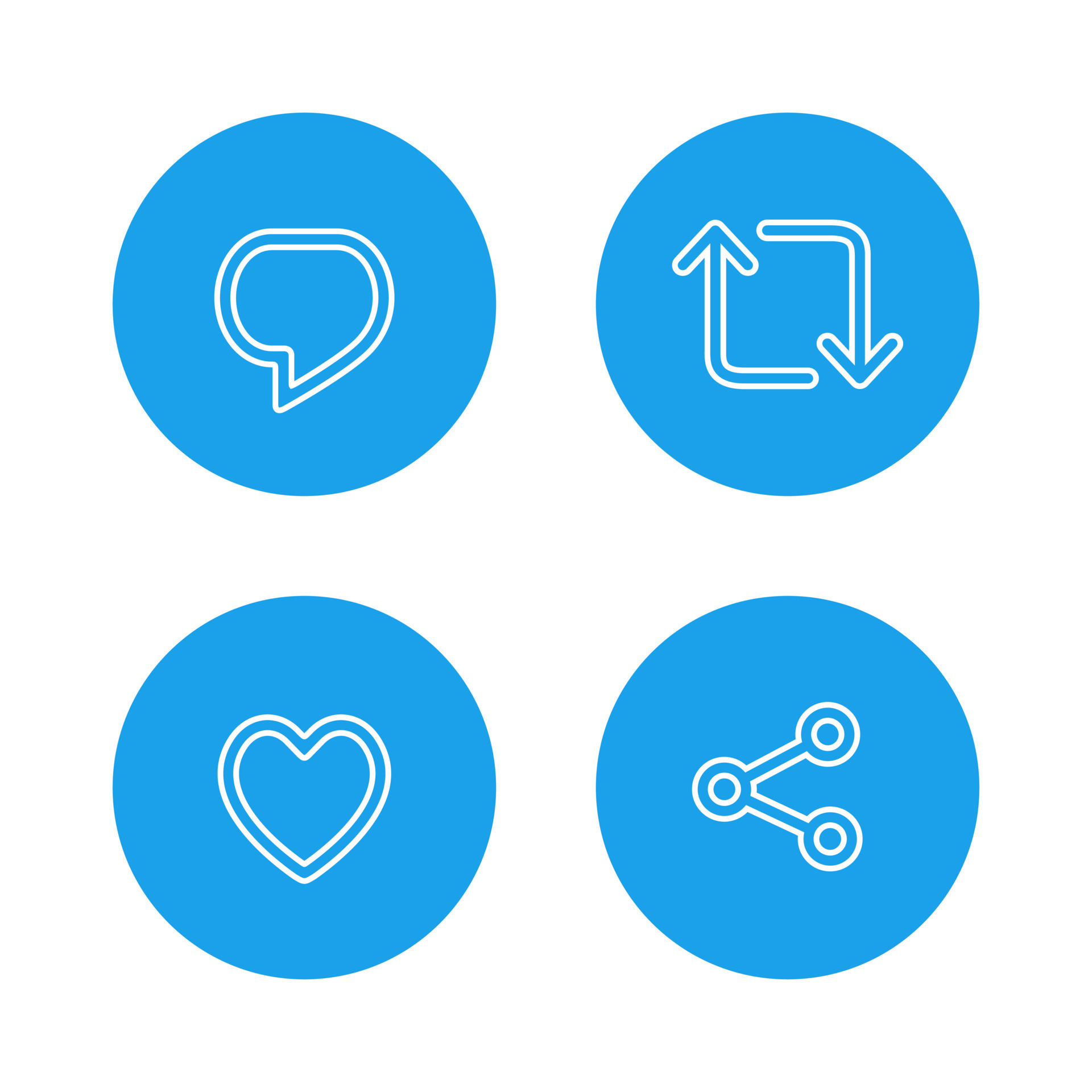 Reply tweet, retweet, like, and share icon in line style. Social media ...