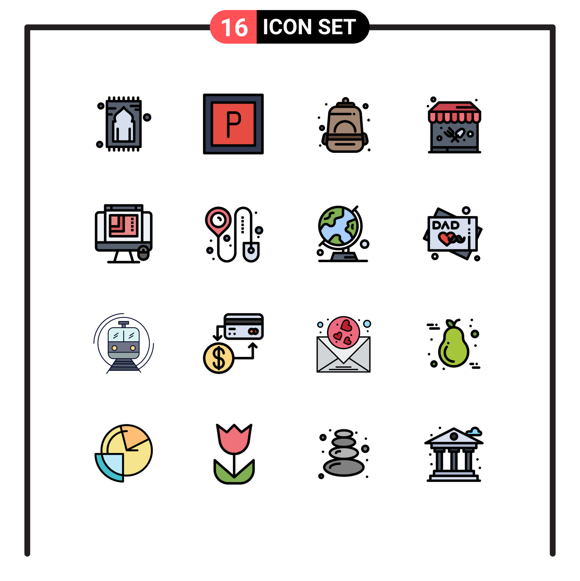 User Interface Pack Of 16 Basic Flat Color Filled Lines Of Web Layout Web Designing Bag Css