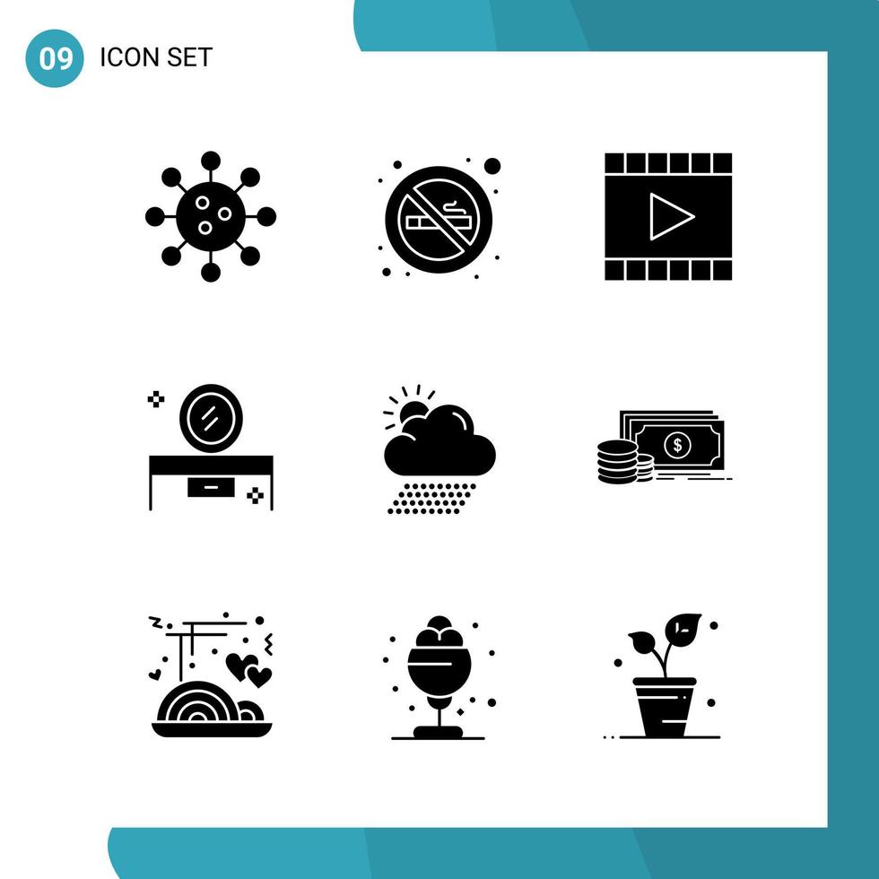 Vector Pack of 9 Glyph Symbols Solid Style Icon Set on White Background ...