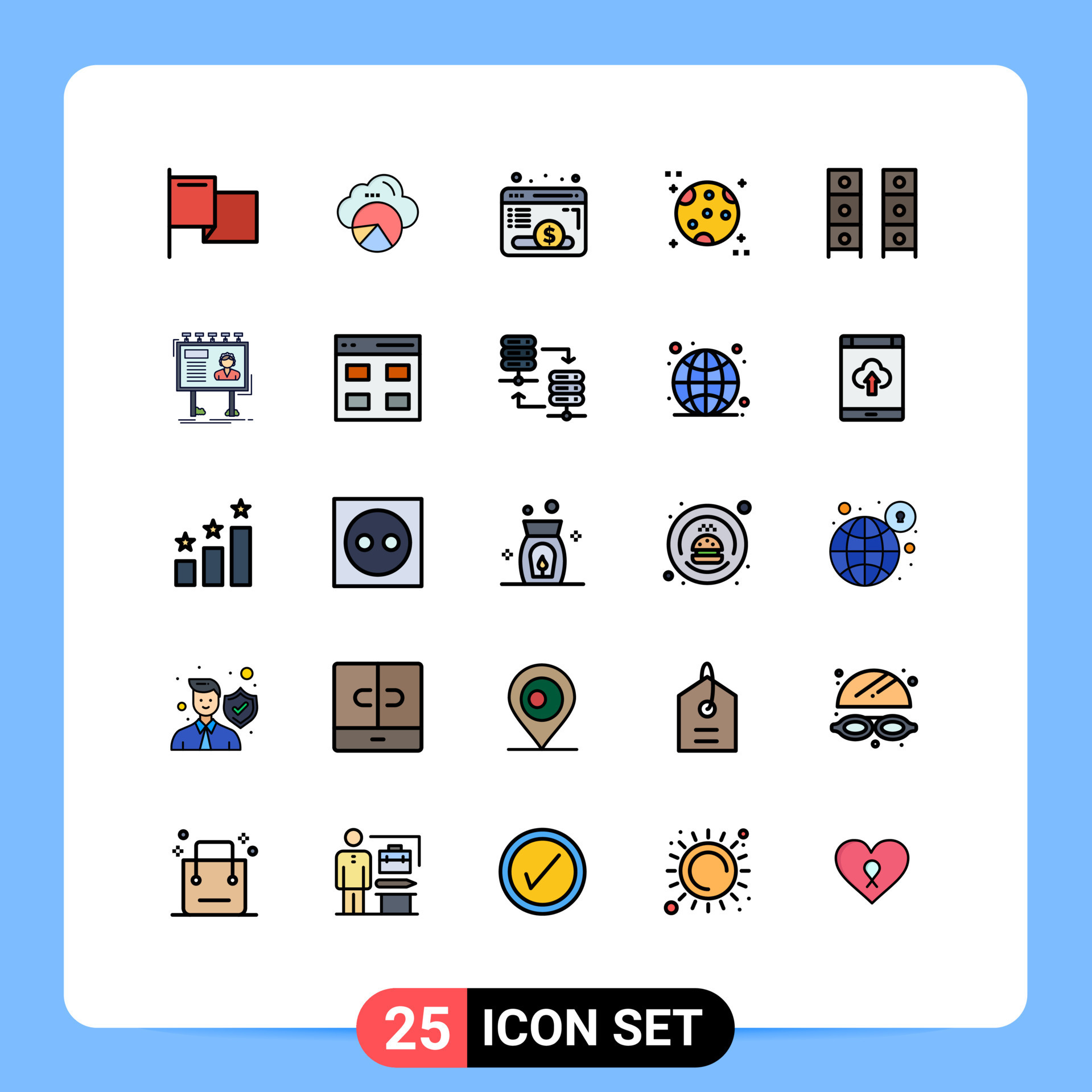 User Interface Pack Of 25 Basic Filled Line Flat Colors Of Office Draw Furniture Webpage Draw