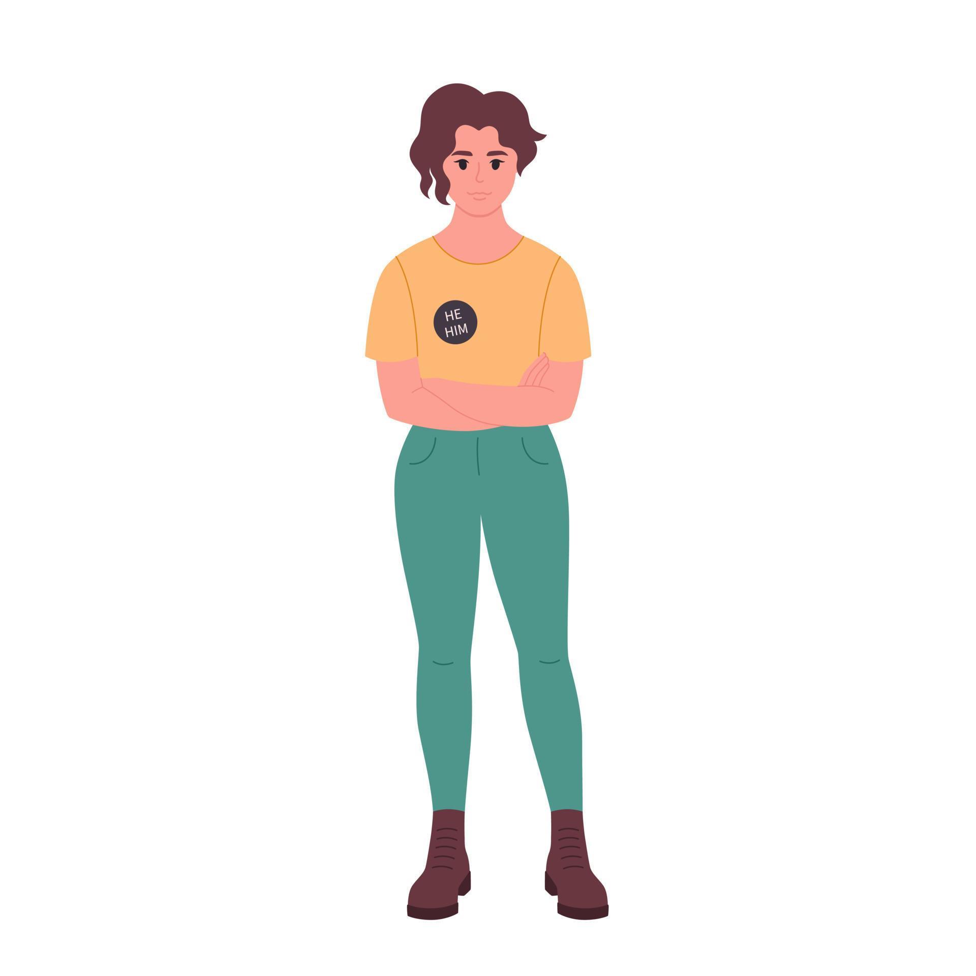 Young Character With Gender Pronouns Pin She He They Non Binary Gender Neutral Movement