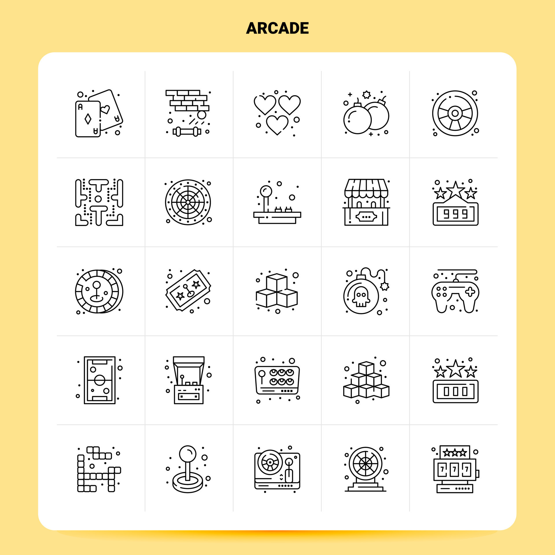 Outline 25 Arcade Icon Set Vector Line Style Design Black Icons Set Linear Pictogram Pack Web
