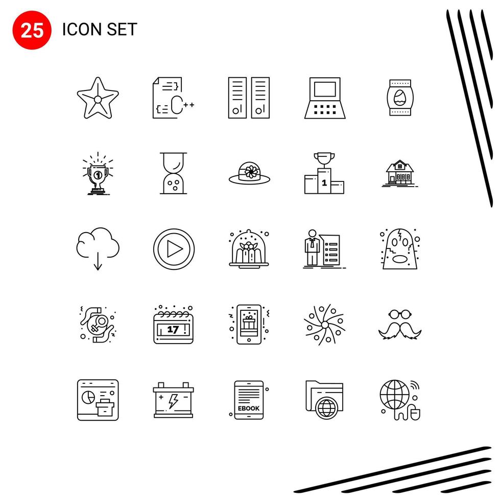 Set of 25 Modern UI Icons Symbols Signs for egg computer file laptop school Editable Vector ...
