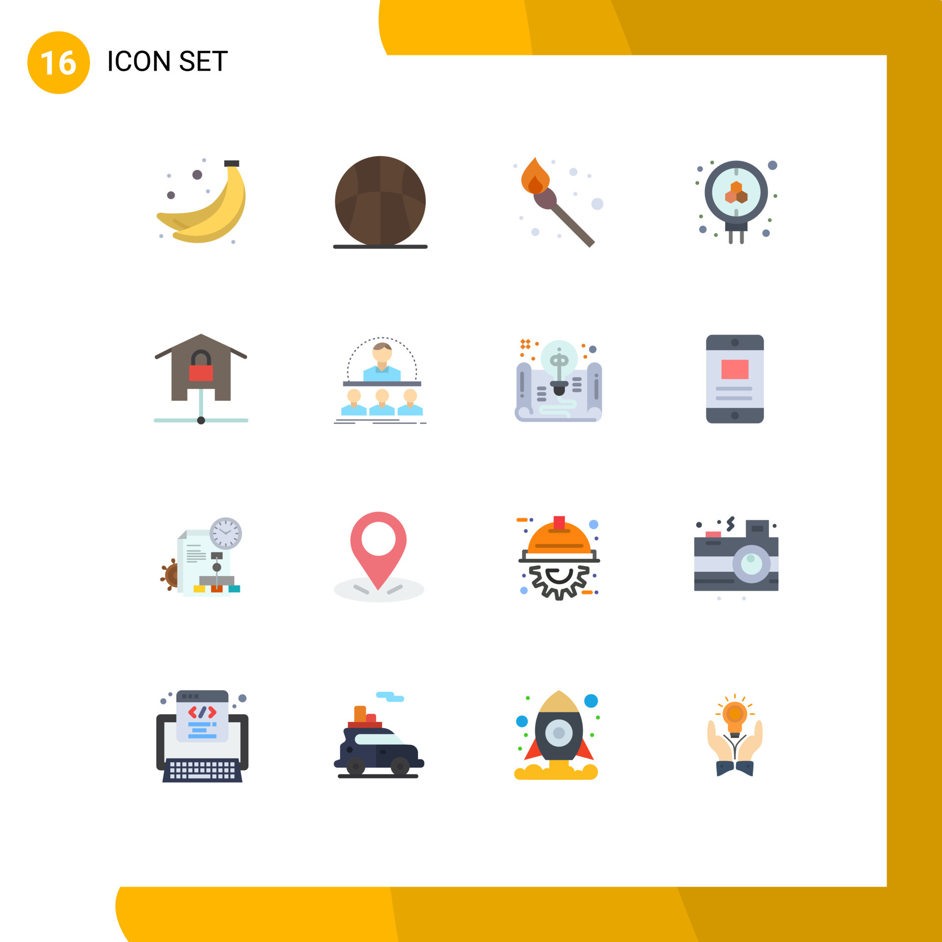 Mobile Interface Flat Color Set Of 16 Pictograms Of Kit Devices Camping