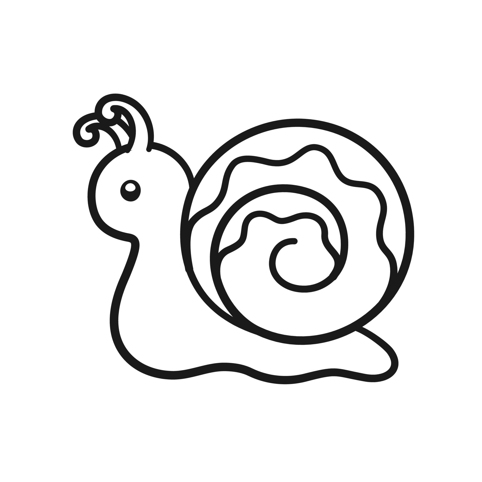 Cute garden snail with outline vector cartoon illustration. Gardening ...