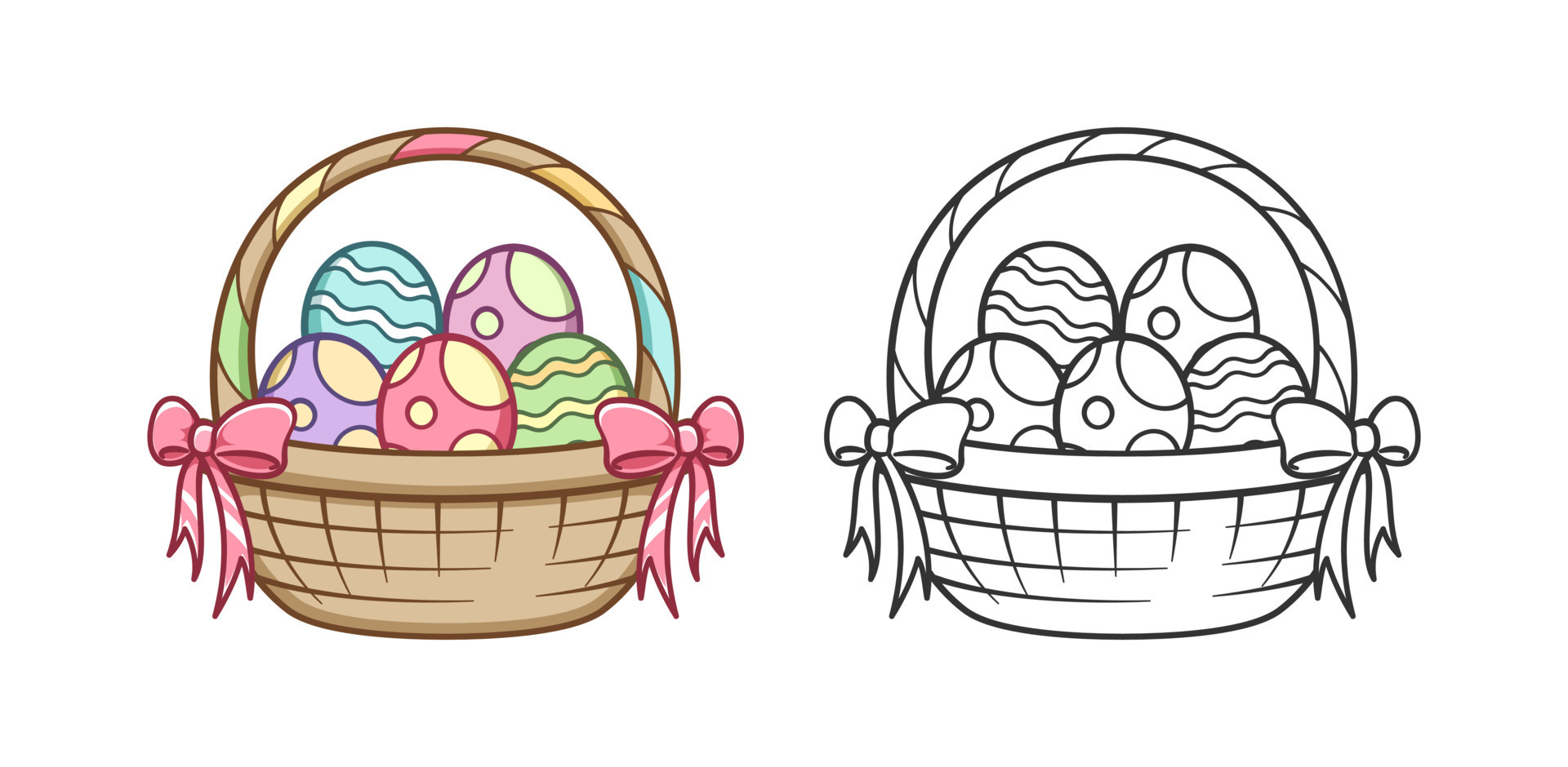 Easter basket full of eggs cartoon outline set clipart 15697141 Vector ...