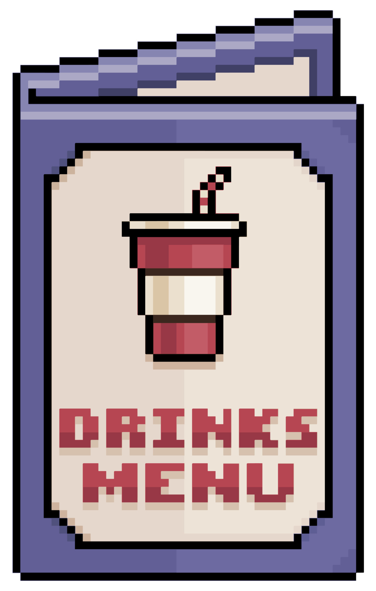 menú de bebidas de pixel art, icono de vector de menú de papel para juego de 8 bits sobre fondo ...