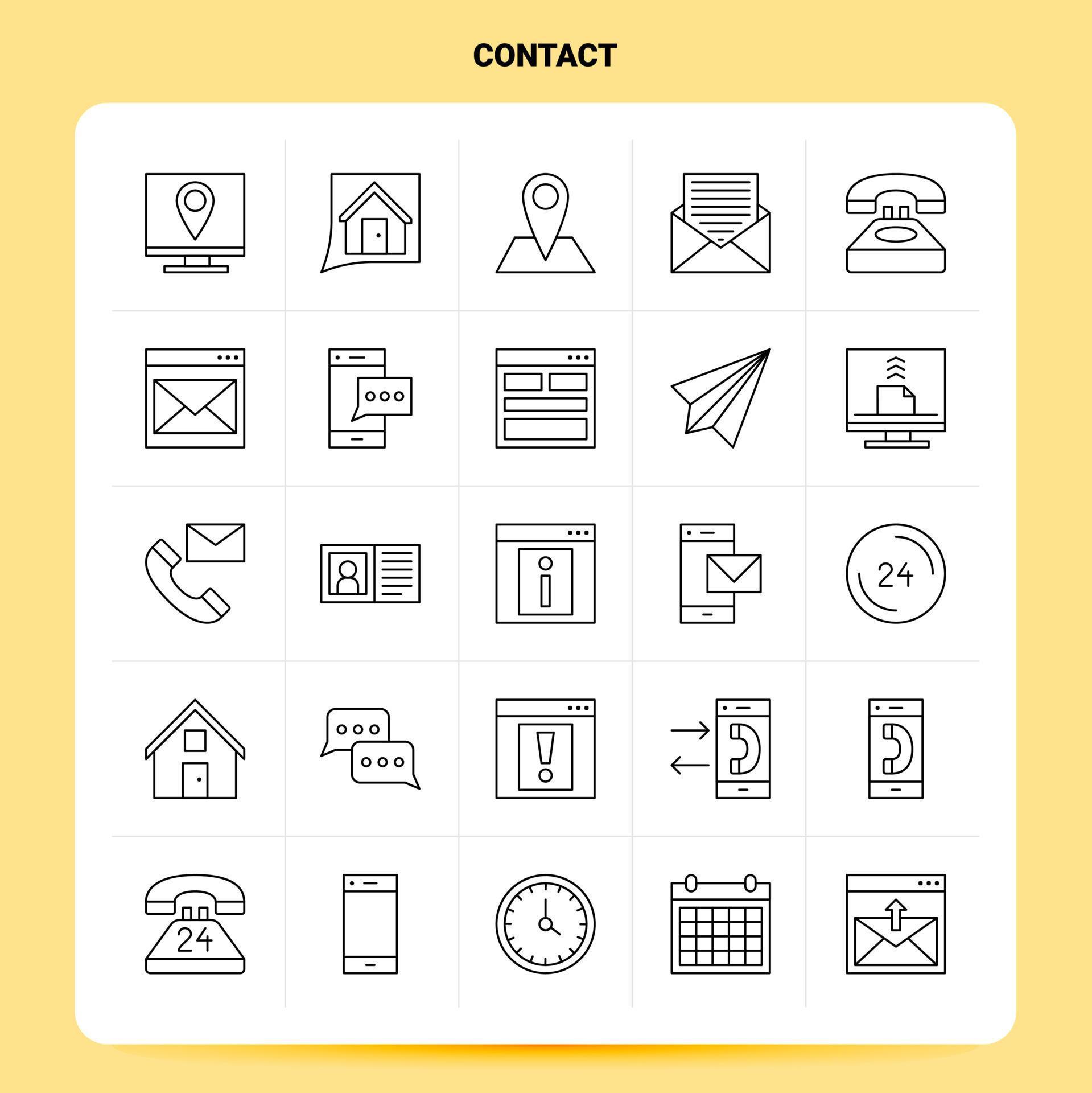 Outline 25 Contact Icon Set Vector Line Style Design Black Icons Set Linear Pictogram Pack Web