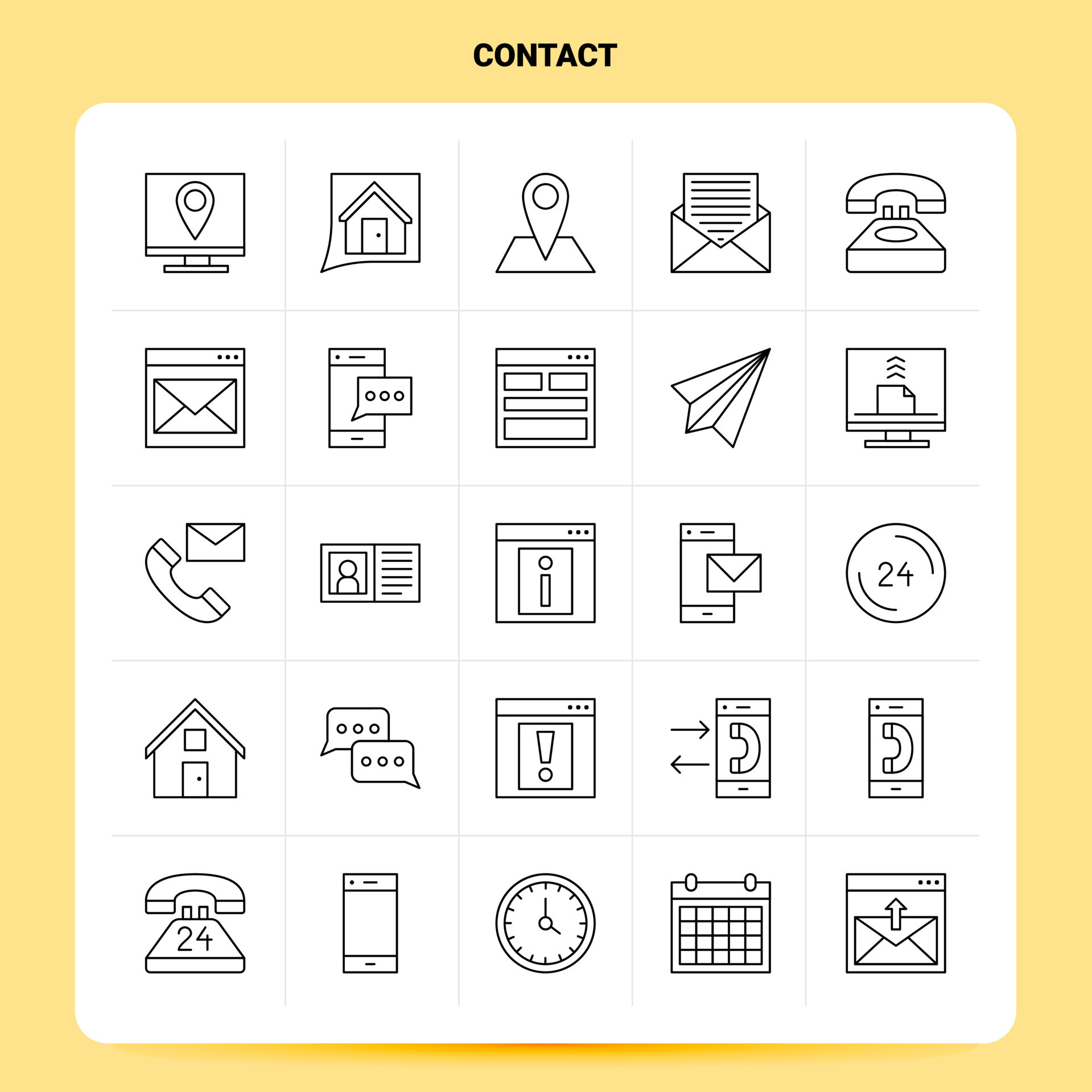 Outline 25 Contact Icon Set Vector Line Style Design Black Icons Set