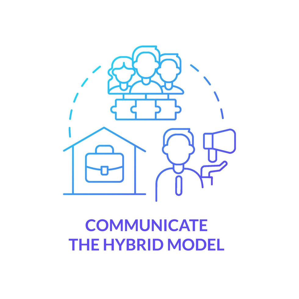 Communicate hybrid model blue gradient concept icon. Teamwork features. Step to transformation ...