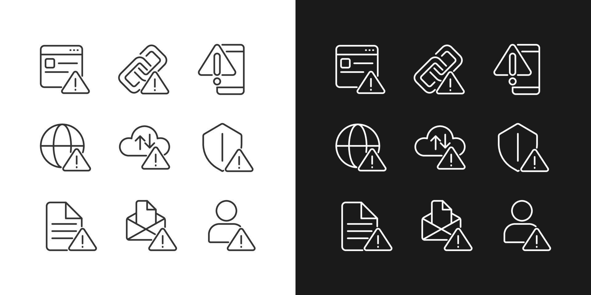 Network connect issues pixel perfect linear icons set for dark, light mode. Internet connection ...