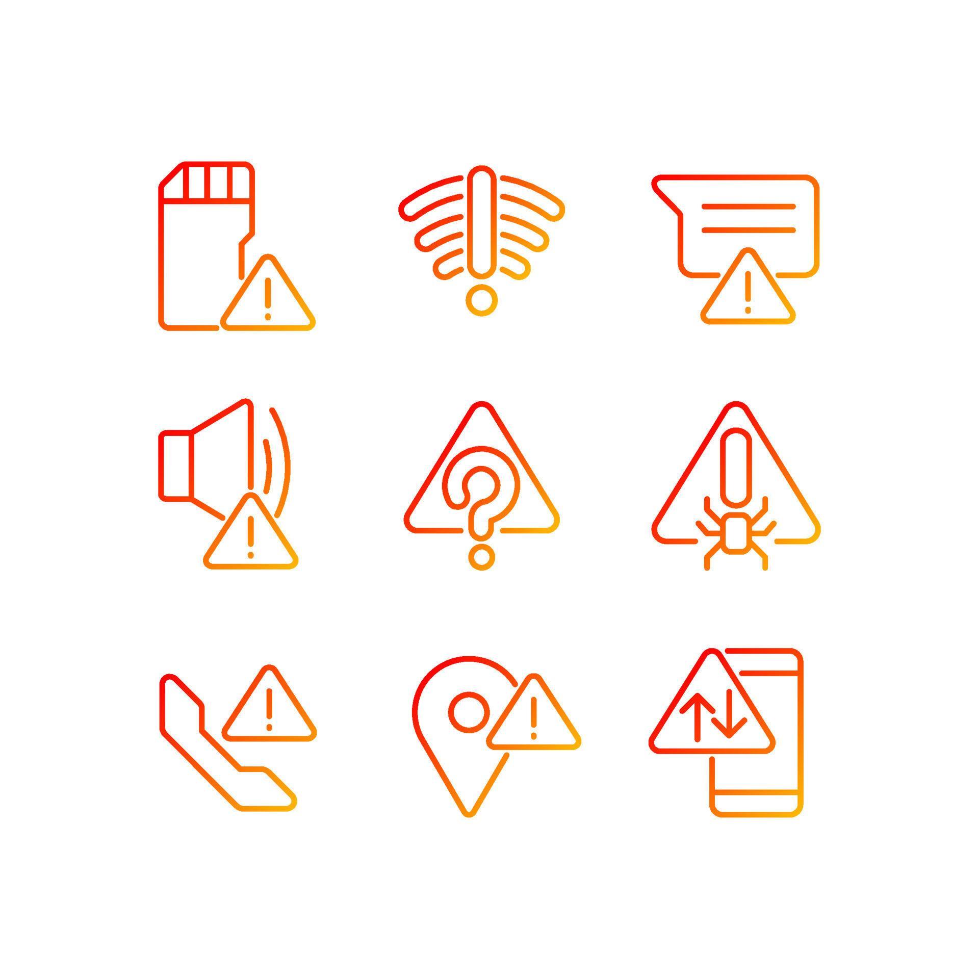 Common electronic device issues pixel perfect gradient linear vector icons set. Isolated vector ...