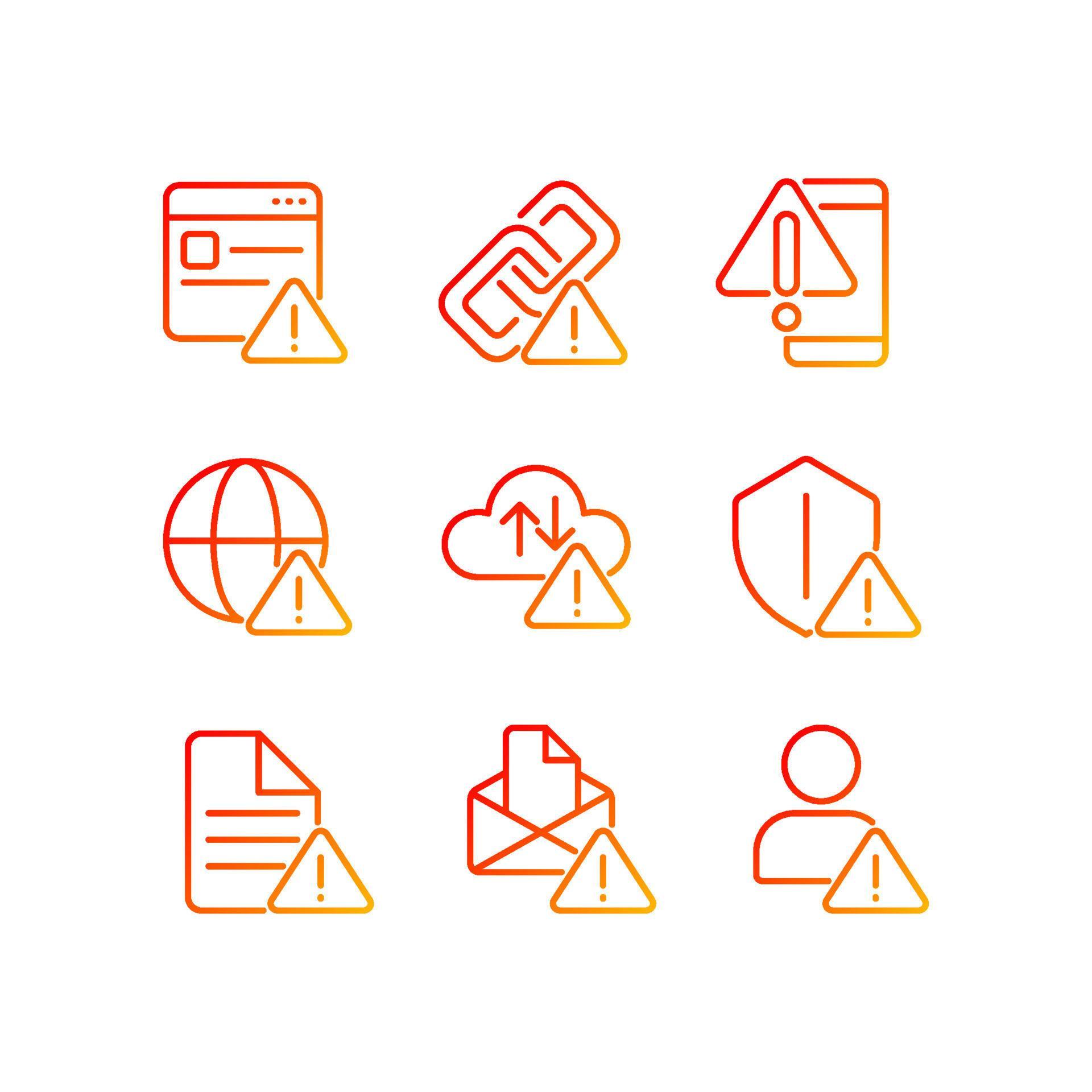 Network connect issues pixel perfect gradient linear vector icons set. Access problem. Isolated ...