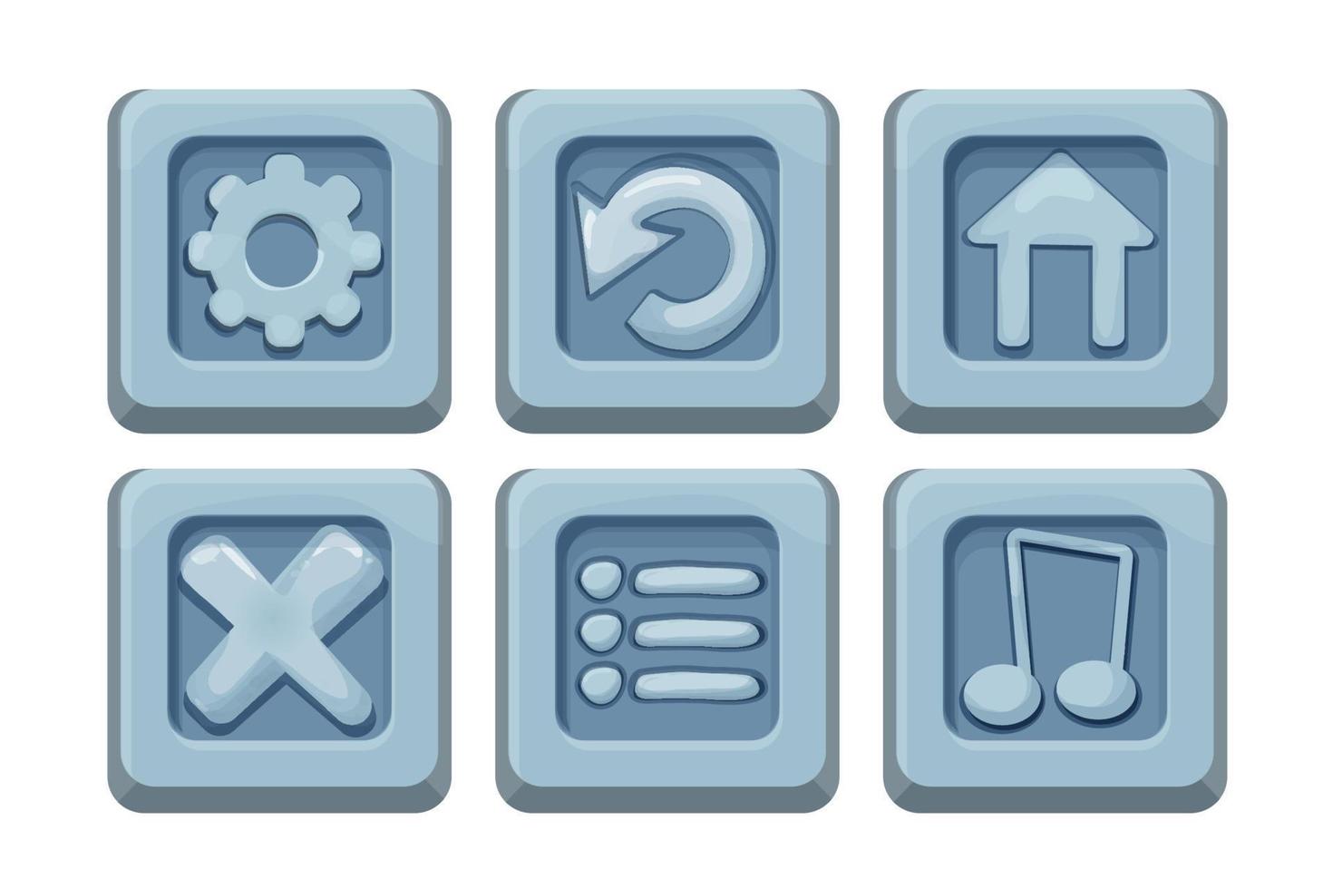 Set Menu Ui Buttons On Stone Block In Comic Cartoon Style Game Design Element Interface Object
